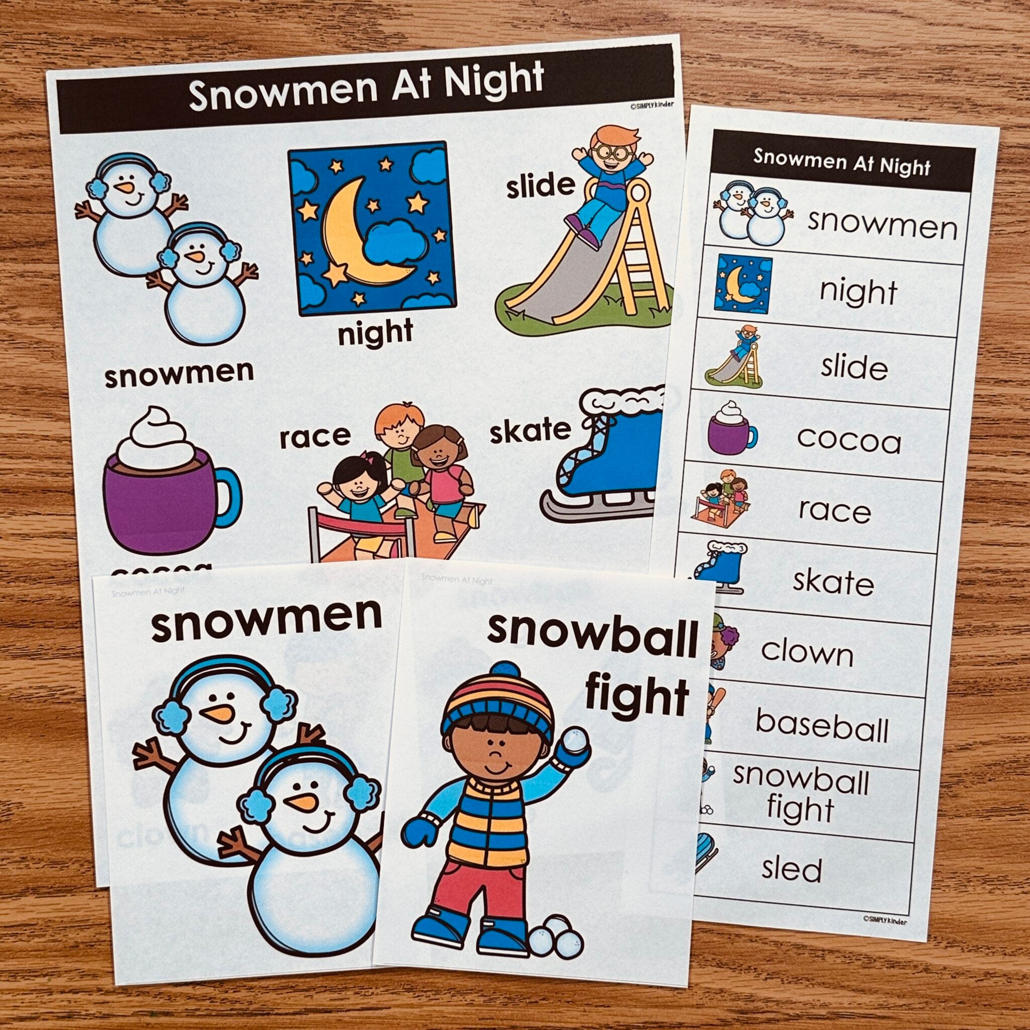 Snowmen At night Vocabulary Activities - Simply Kinder + Printable ...