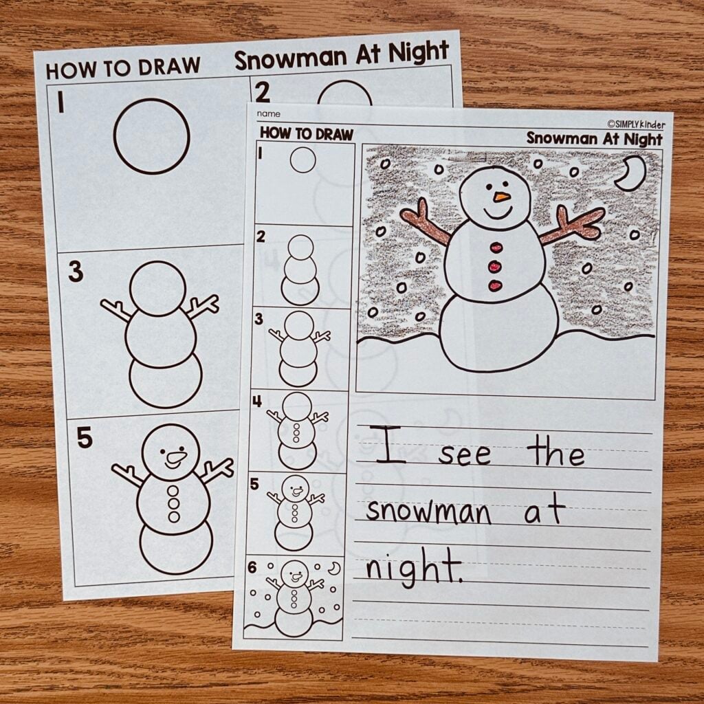 Snowmen At night Directed Drawing - Simply Kinder + Printable Membership
