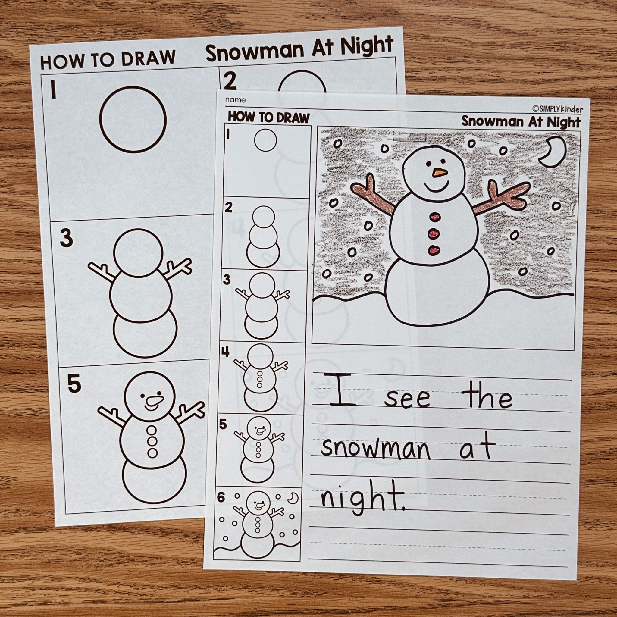 Snowmen At night Directed Drawing - Simply Kinder + Printable Membership