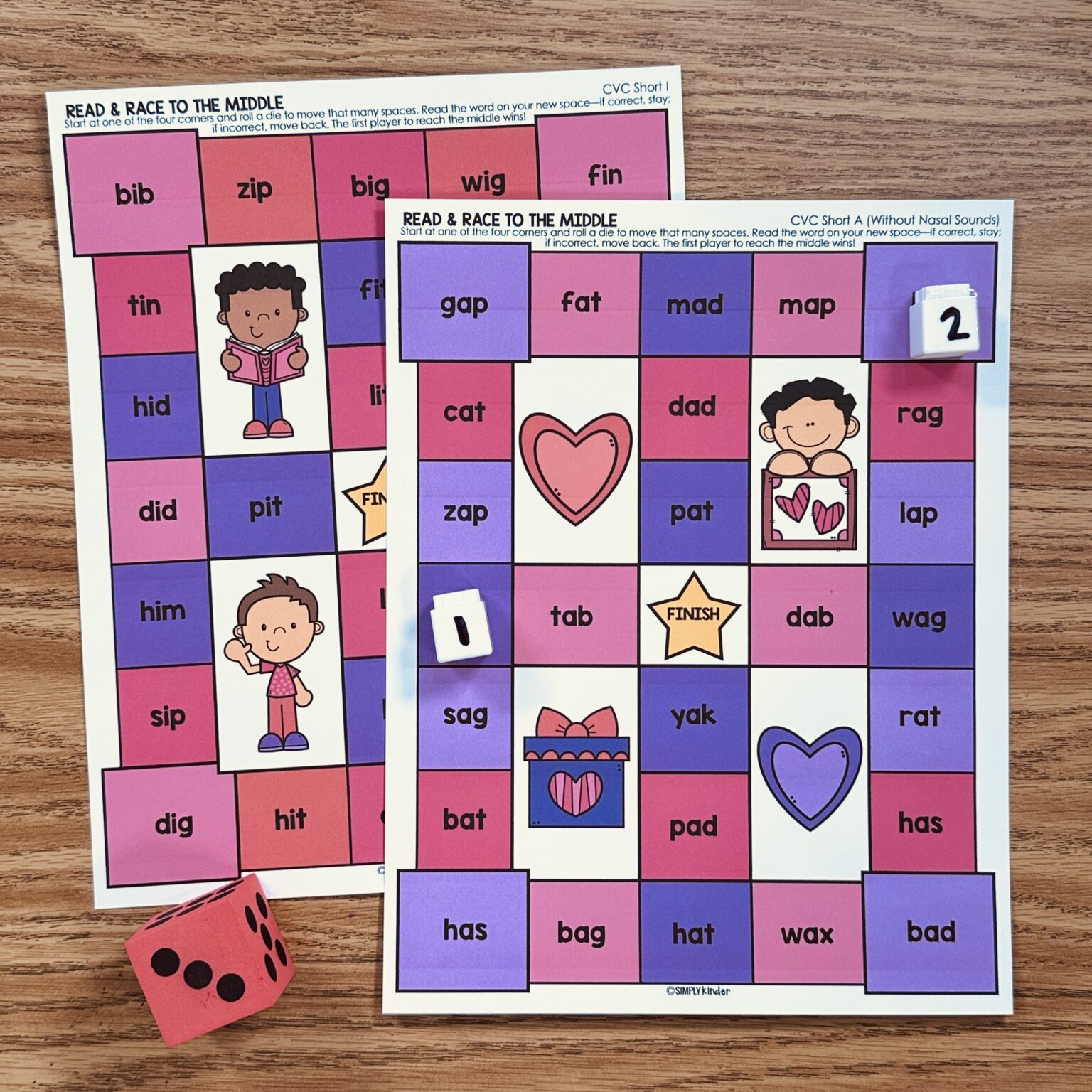 Valentine CVC Race To The Middle No Prep Game - Simply Kinder ...