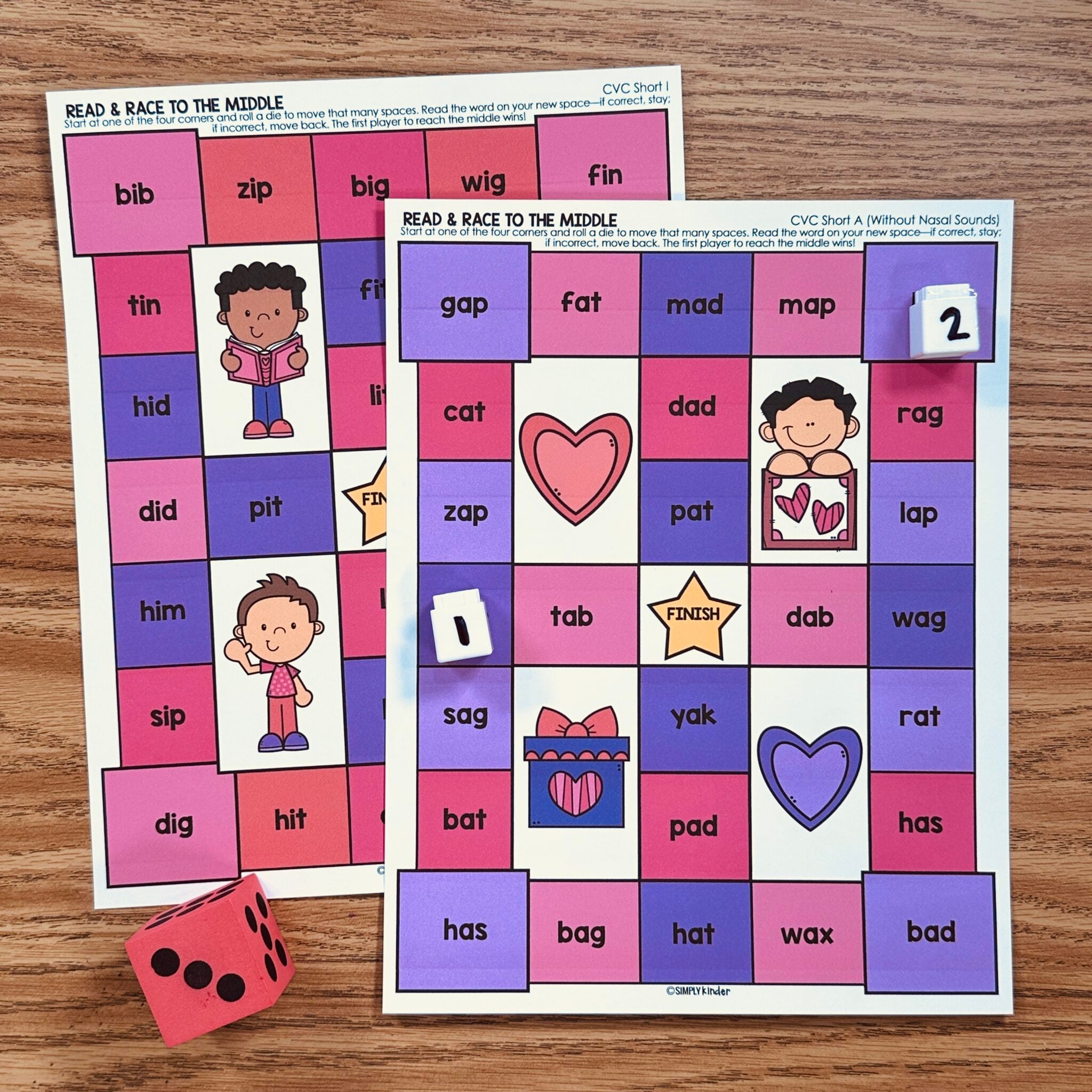 Valentine CVC Race To The Middle No Prep Game - Simply Kinder ...