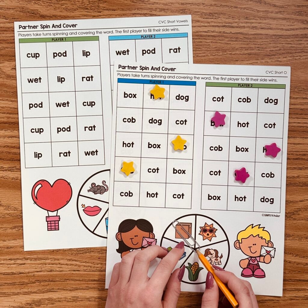 Valentine CVC Partner Spin And Cover No Prep Game - Simply Kinder ...
