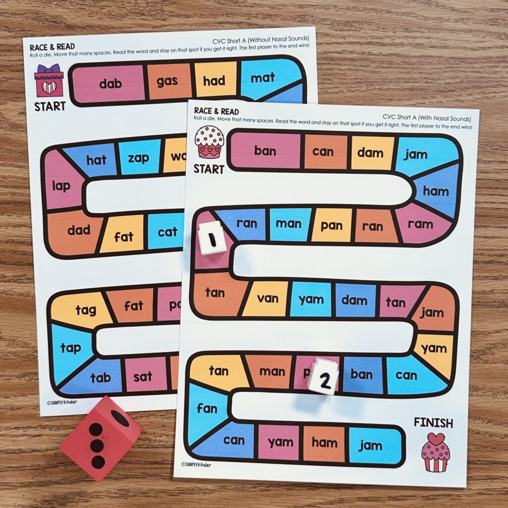 Valentine CVC Race And Read No Prep Game - Simply Kinder + Printable ...