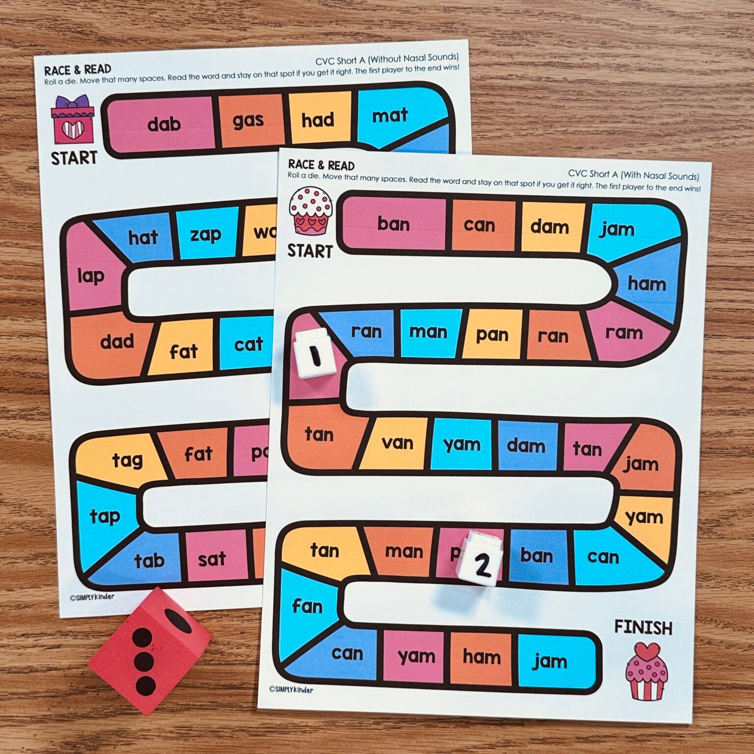 Valentine CVC Race And Read No Prep Game - Simply Kinder + Printable ...