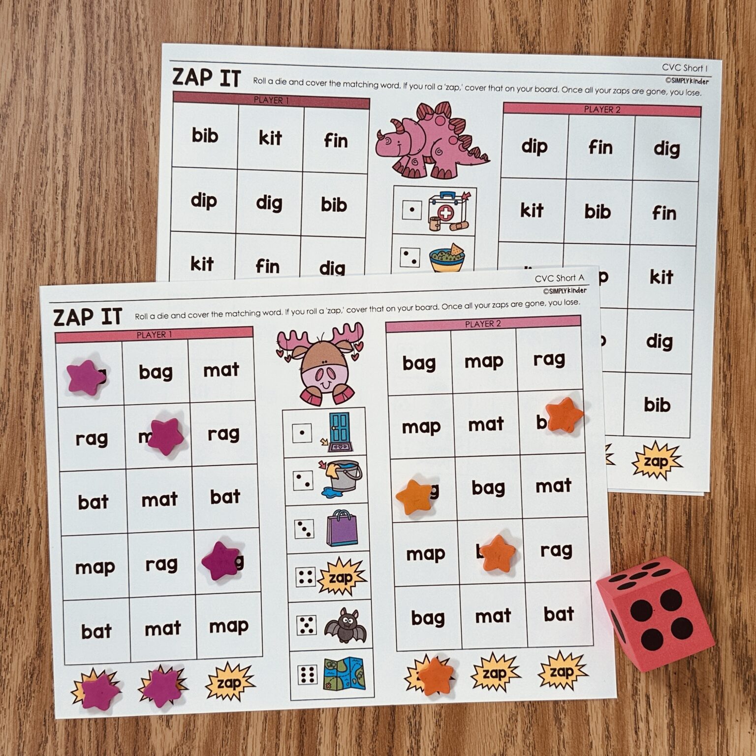 Valentine CVC Zap It No Prep Game - Simply Kinder + Printable Membership