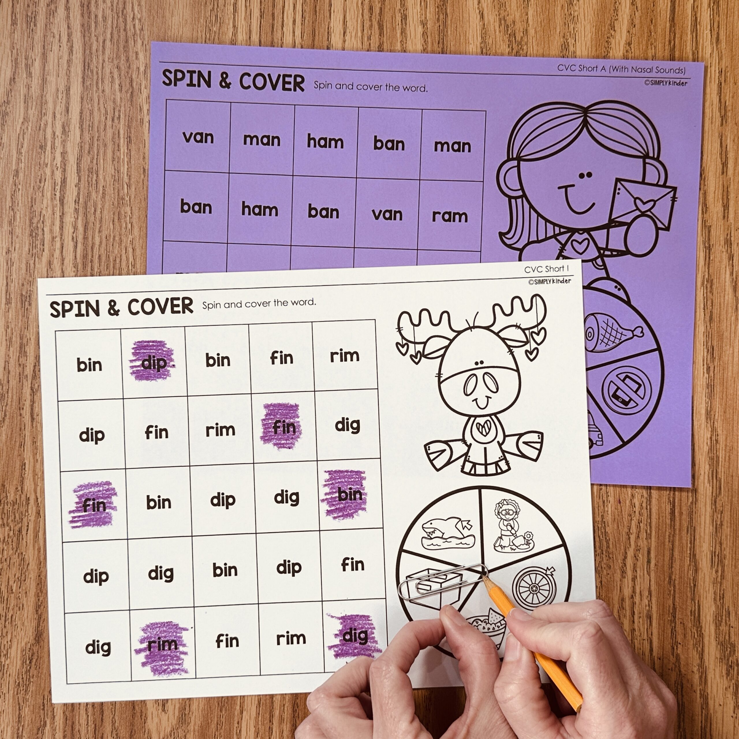 Valentine CVC Spin And Cover No Prep Game - Simply Kinder + Printable ...