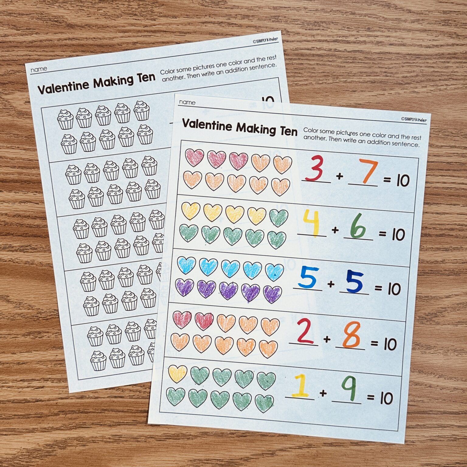 Valentine's Day No-Prep Addition Printables: Making Ten - Simply Kinder ...