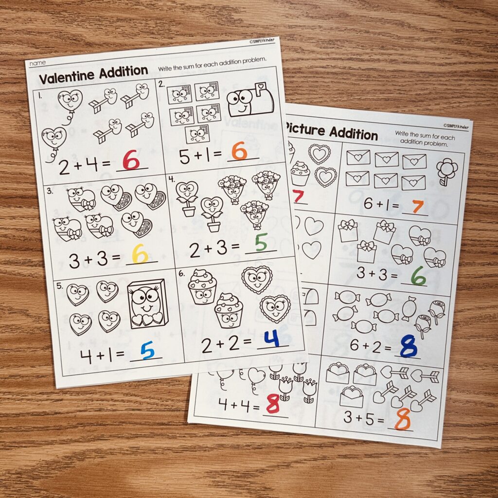 Valentine's Day No-Prep Addition Printables: Picture Addition - Simply ...