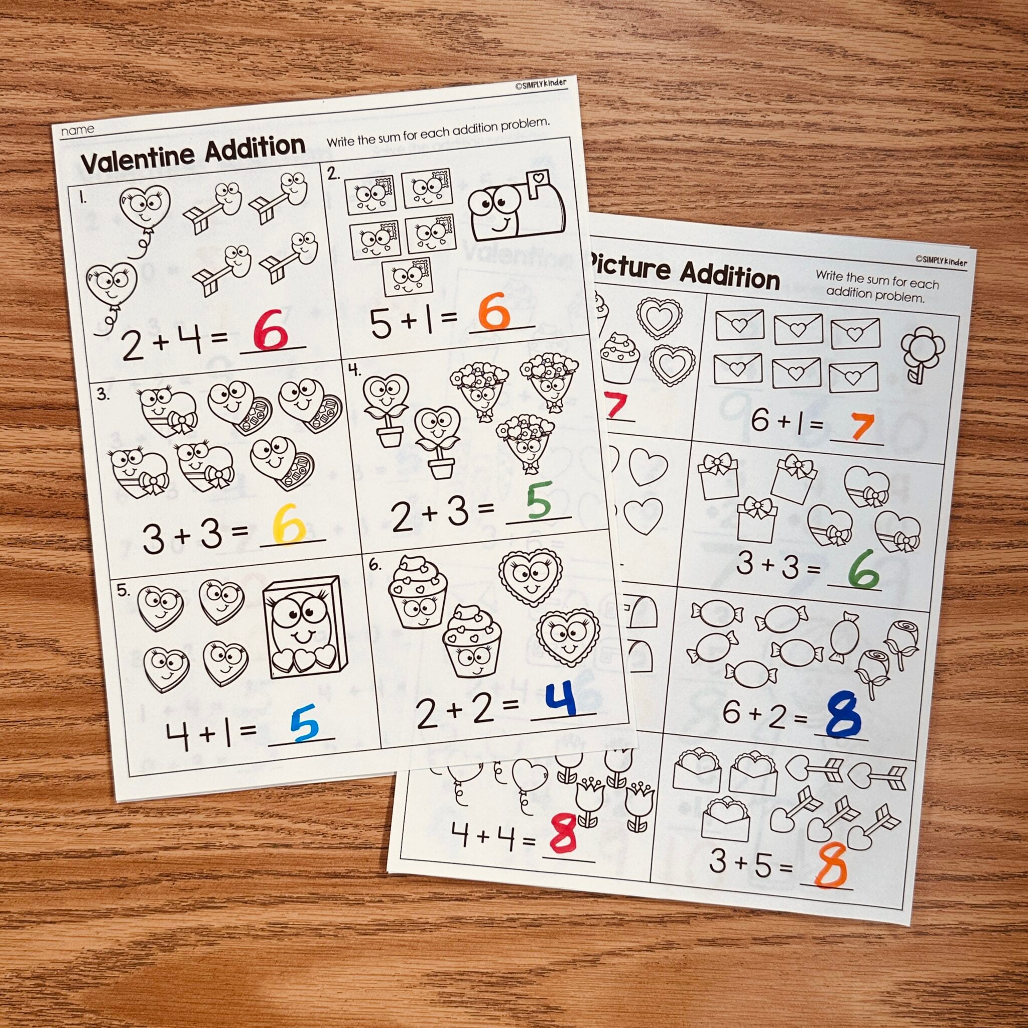 Valentine's Day No-Prep Addition Printables: Picture Addition - Simply ...
