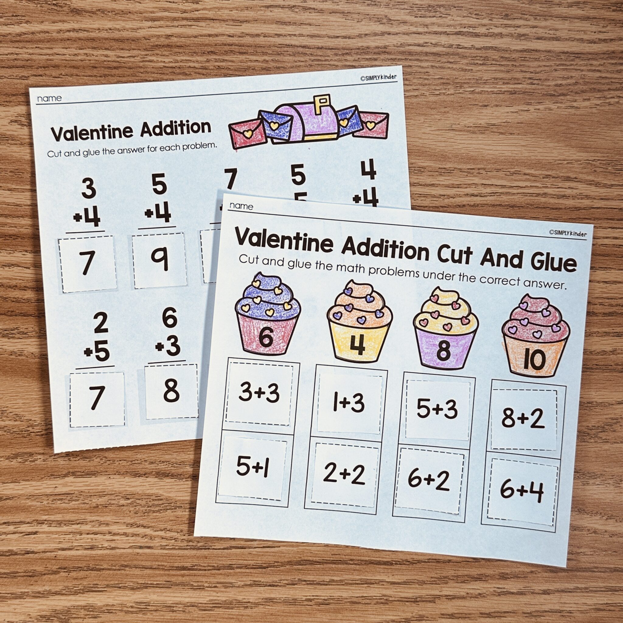 Valentine's Day No-Prep Addition Printables: Cut and Glue Printables ...