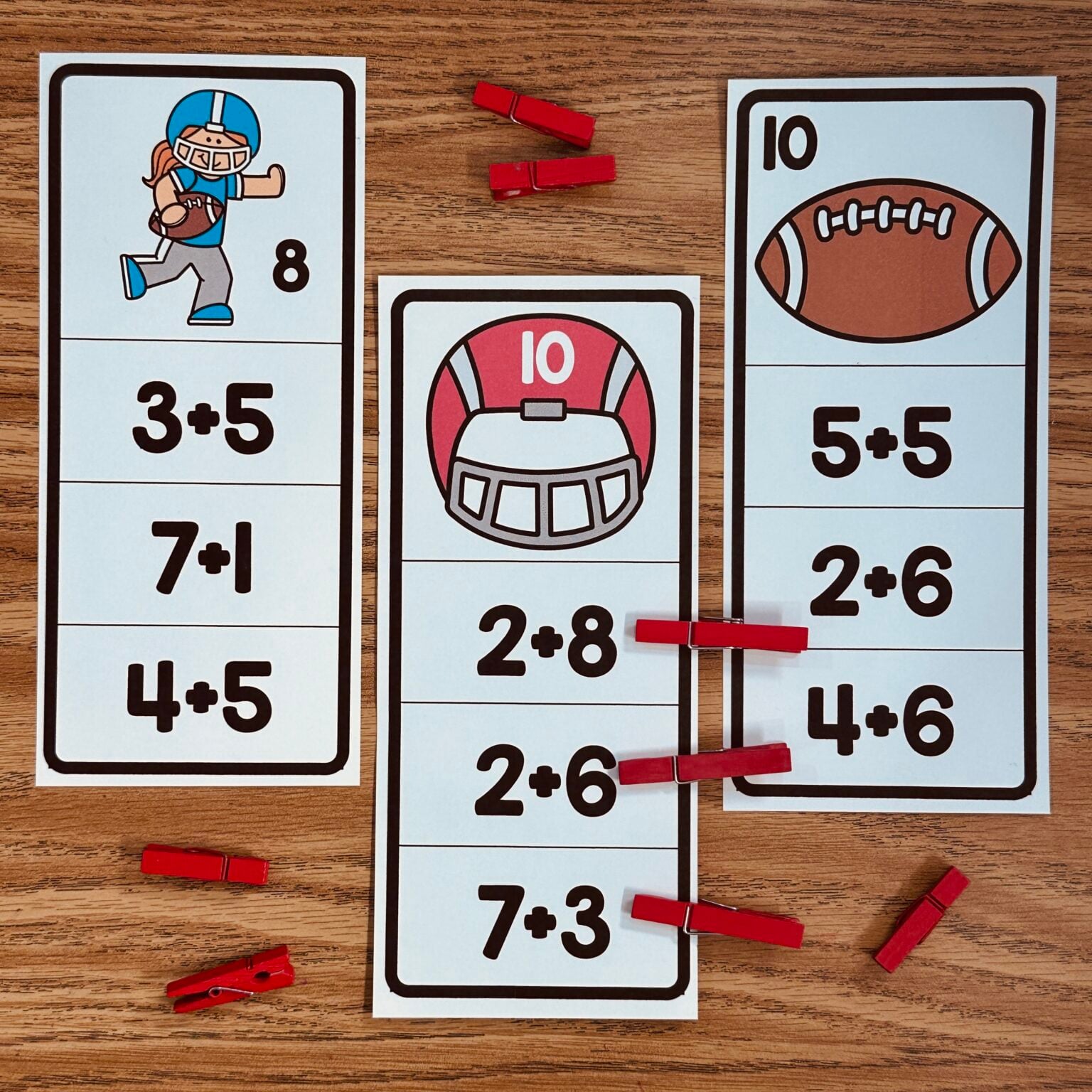 Football Addition Clip Card Center - Simply Kinder + Printable Membership