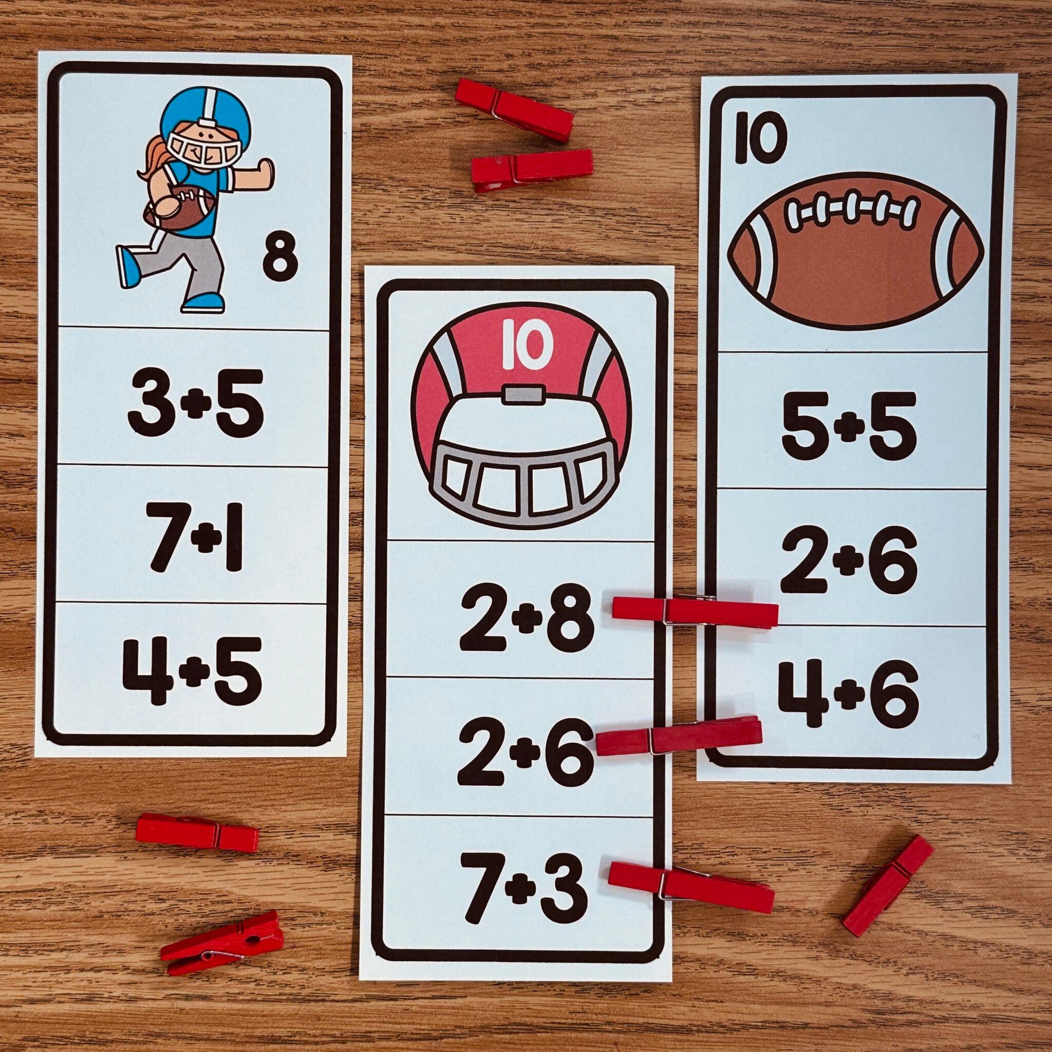 Football Addition Clip Card Center - Simply Kinder + Printable Membership