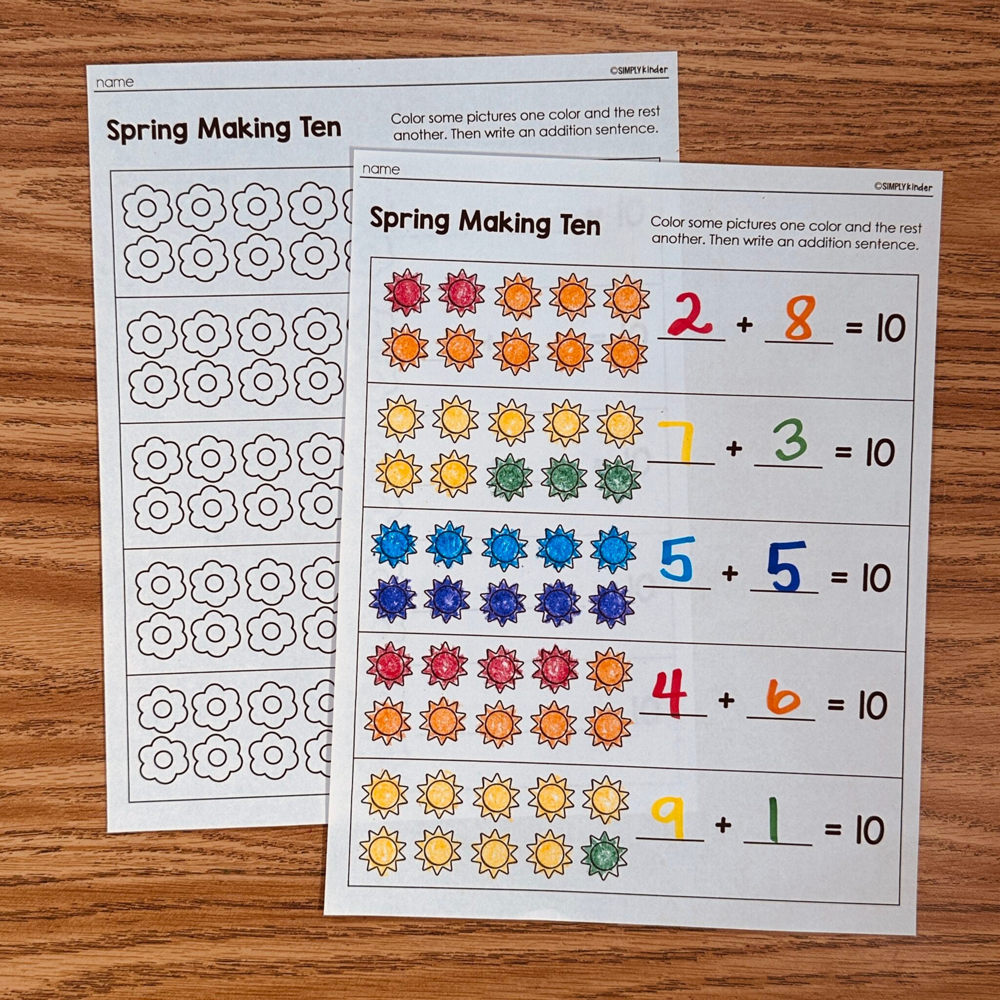Spring No-Prep Addition Printables: Making Ten - Simply Kinder ...