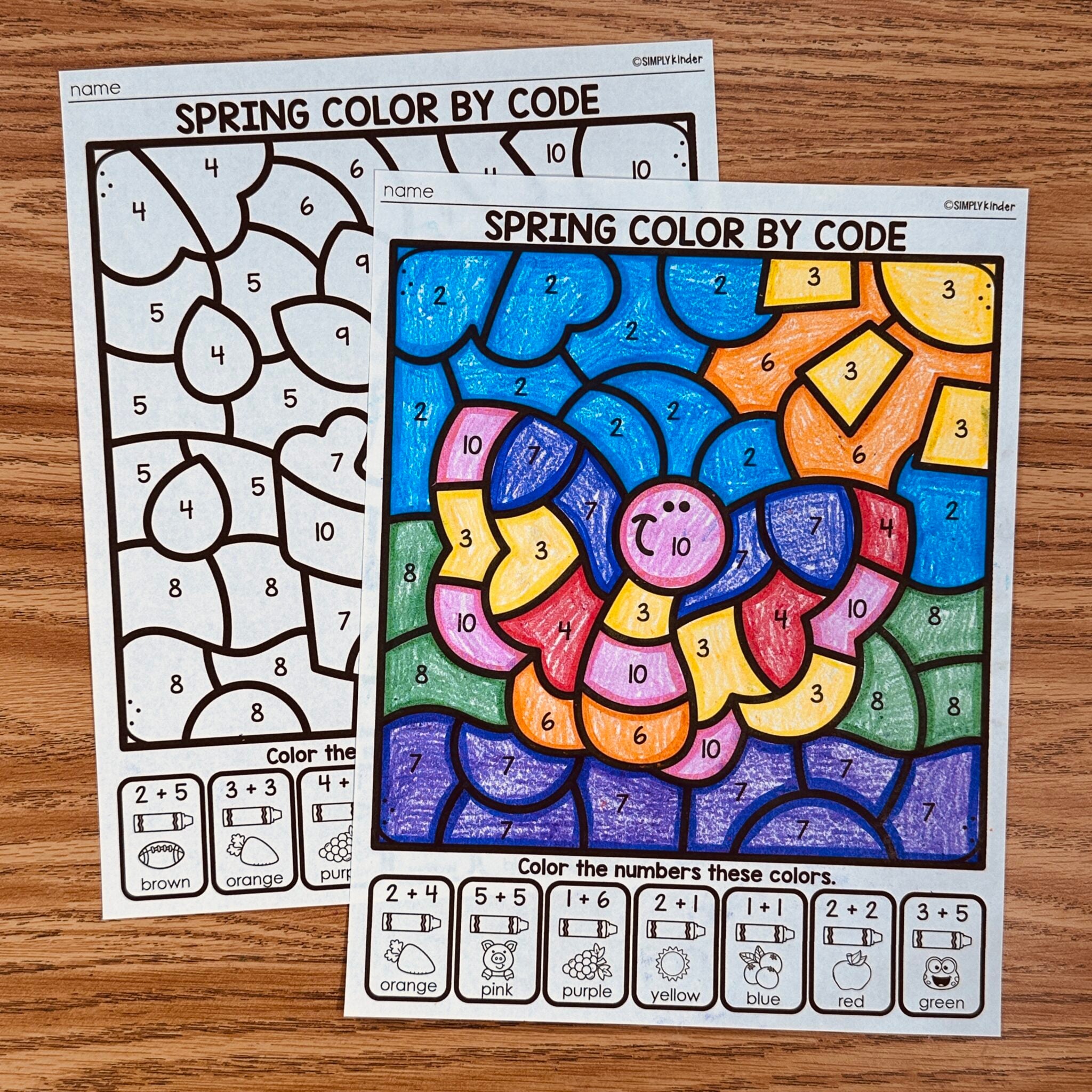 Spring No-Prep Addition Printables: Color By Codes - Simply Kinder ...