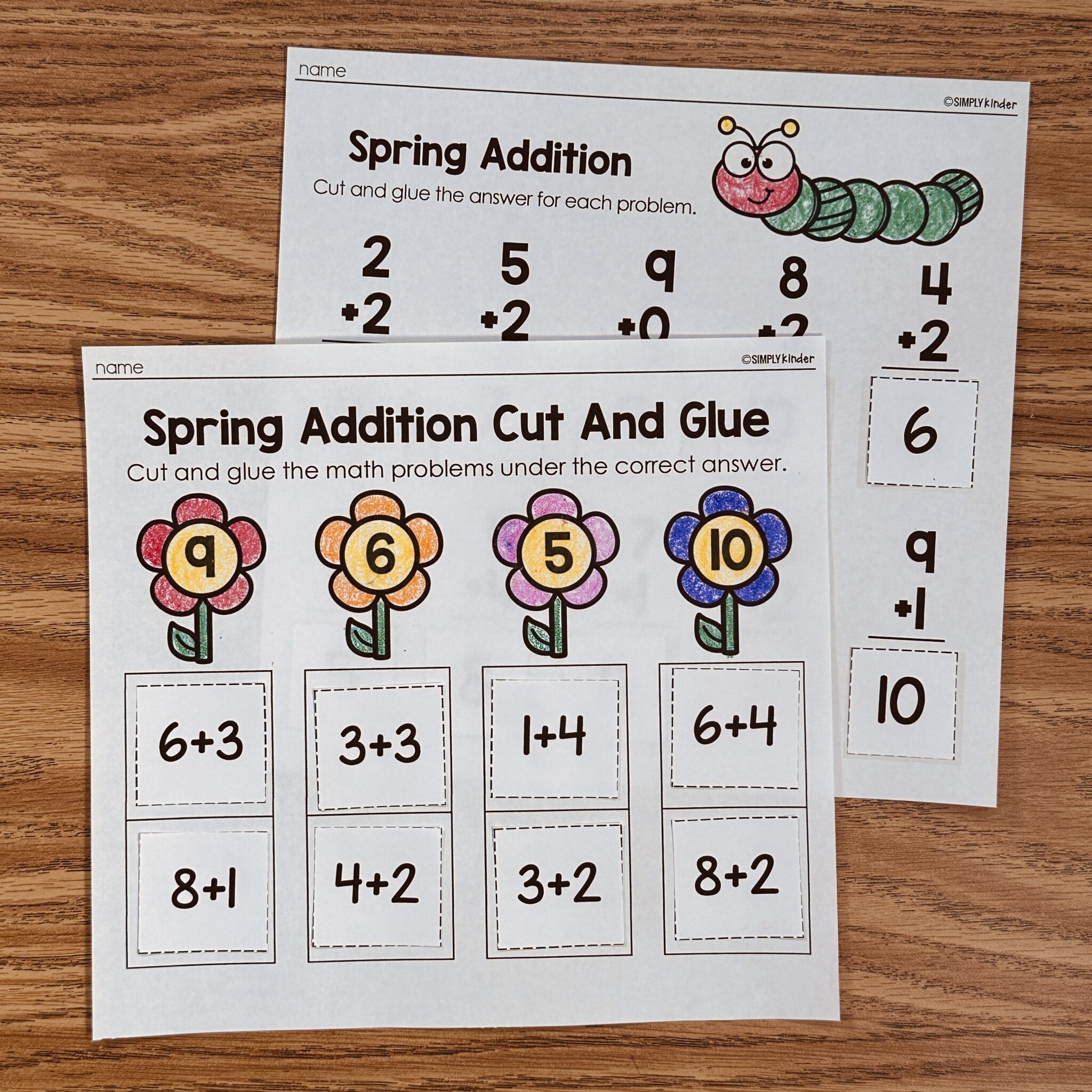 Spring No-Prep Addition Printables: Cut and Glue Printables - Simply ...
