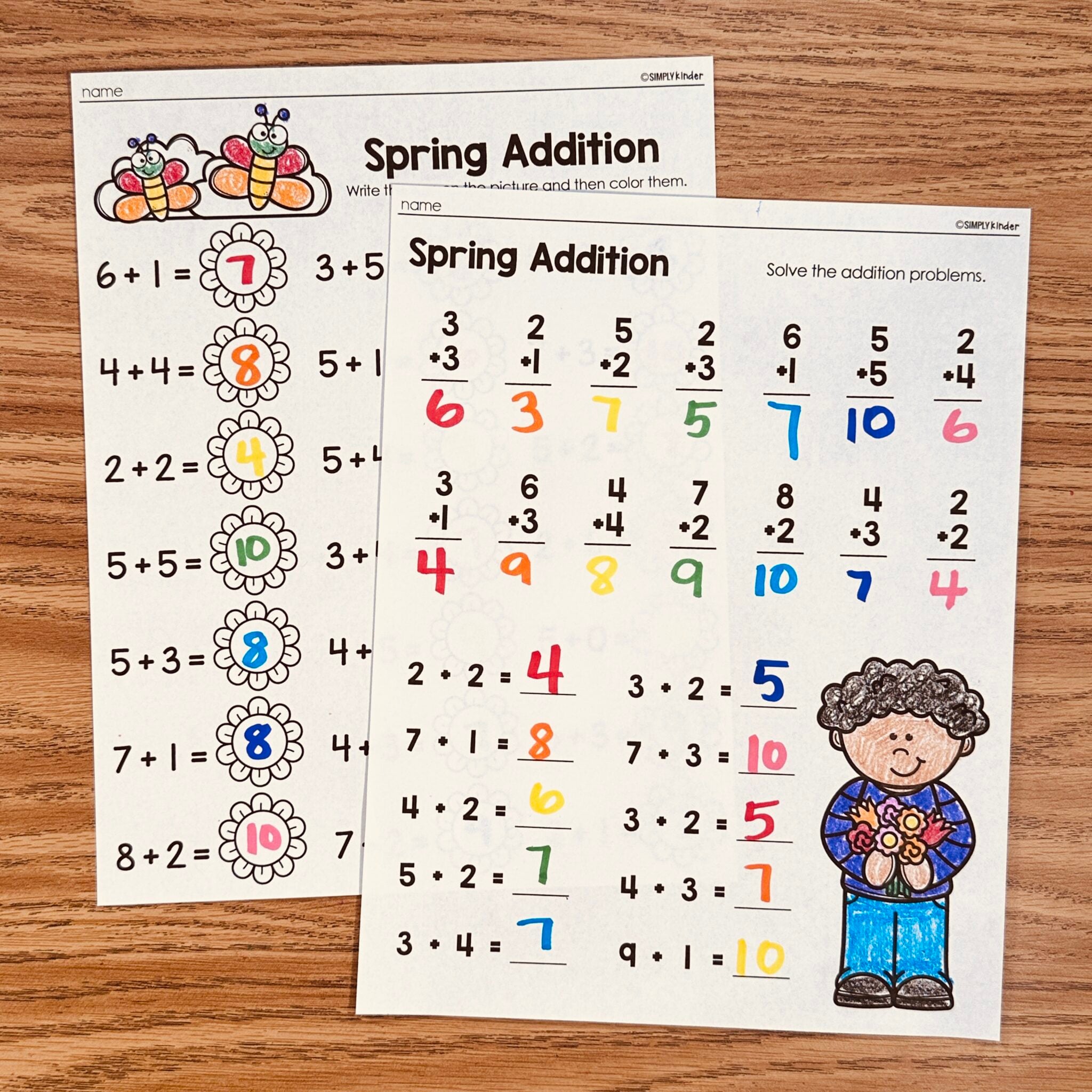 Spring No-Prep Addition Printables - Simply Kinder + Printable Membership
