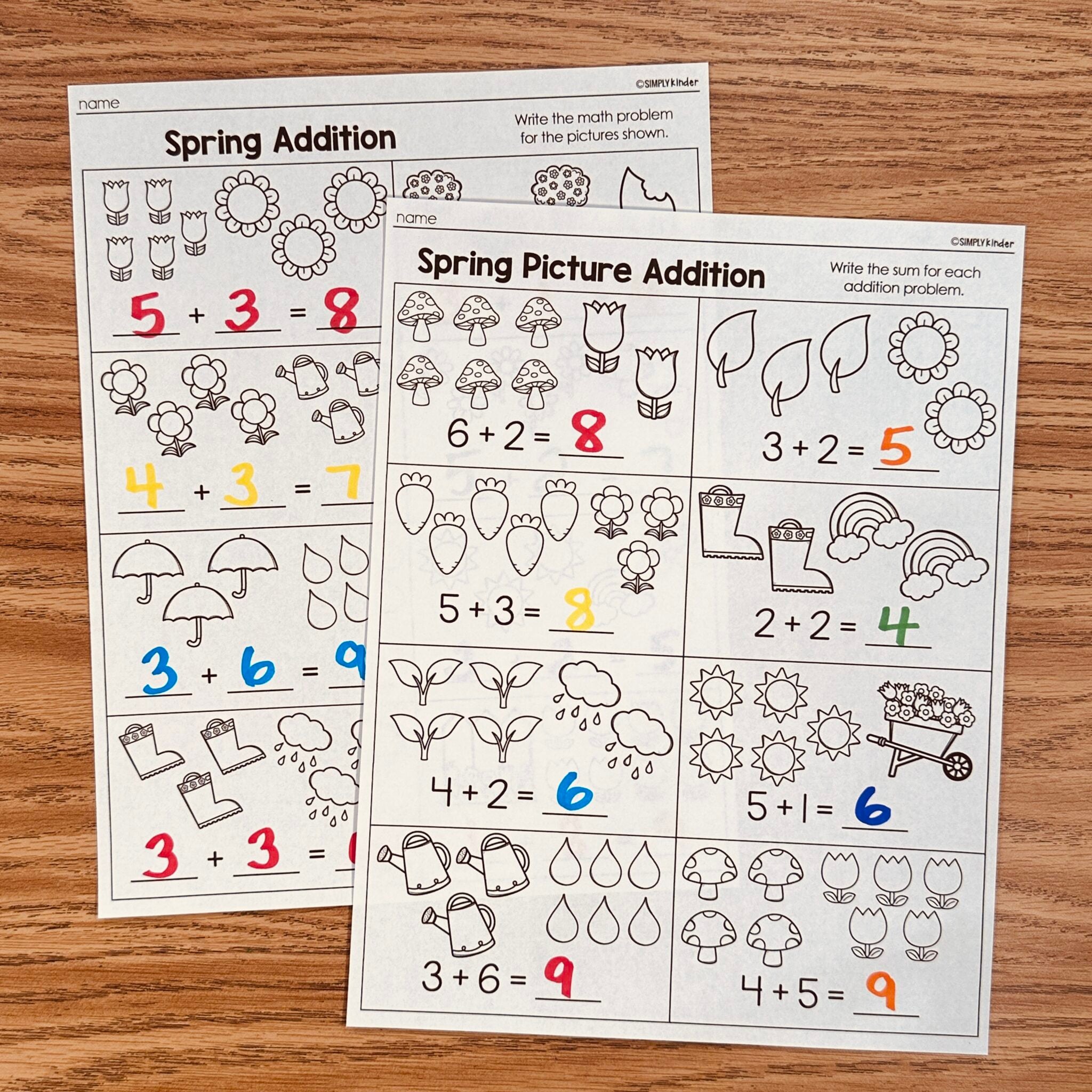 Spring No-Prep Addition Printables: Picture Addition - Simply Kinder ...