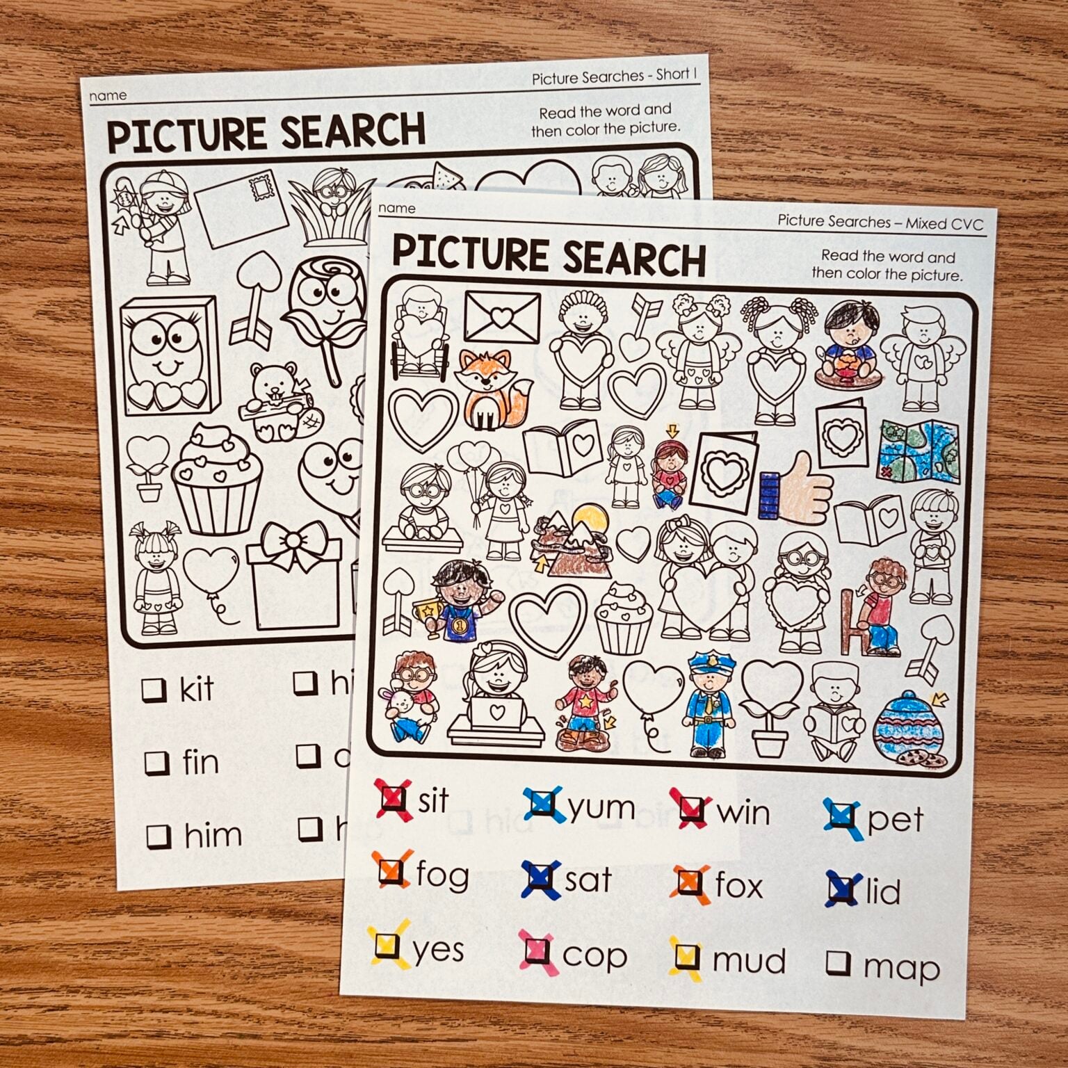 Valentine CVC Picture Searches - Simply Kinder + Printable Membership