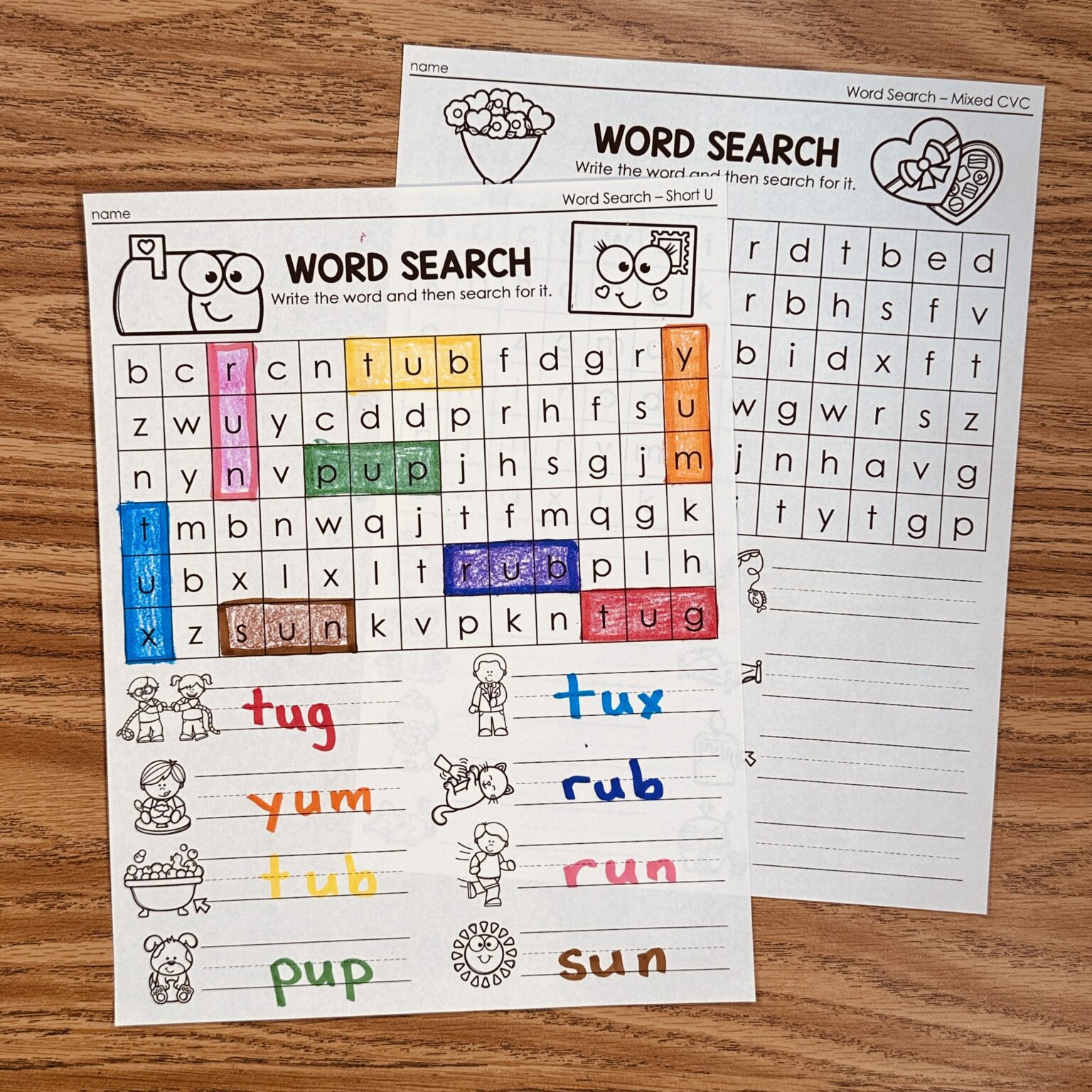Valentine CVC Word Search Printables - Simply Kinder + Printable Membership
