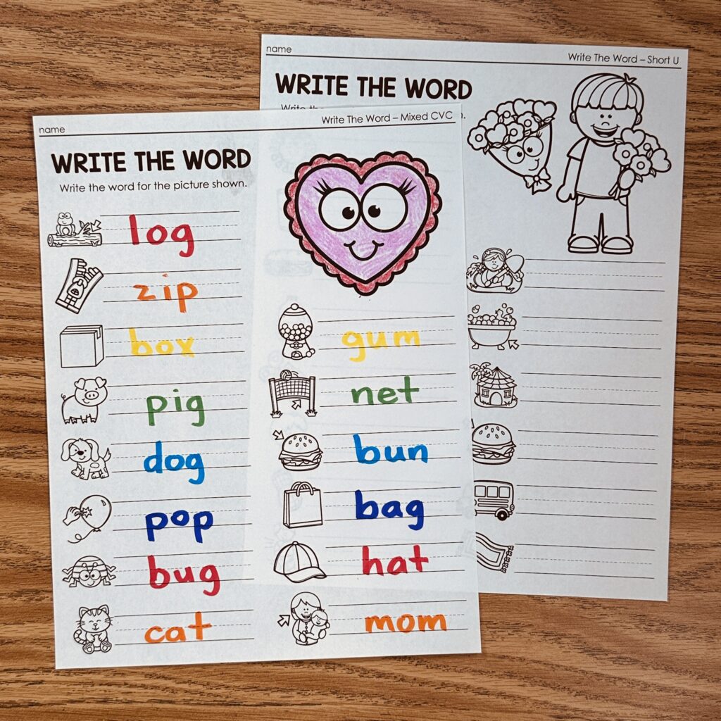 Valentine CVC Write The Word Printables - Simply Kinder + Printable ...