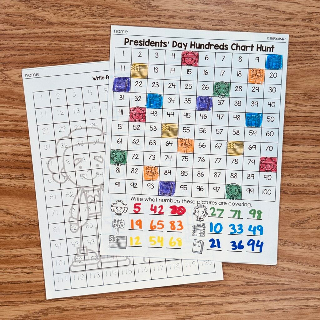 Presidents Day Hundreds Chart Printables - Simply Kinder + Printable ...