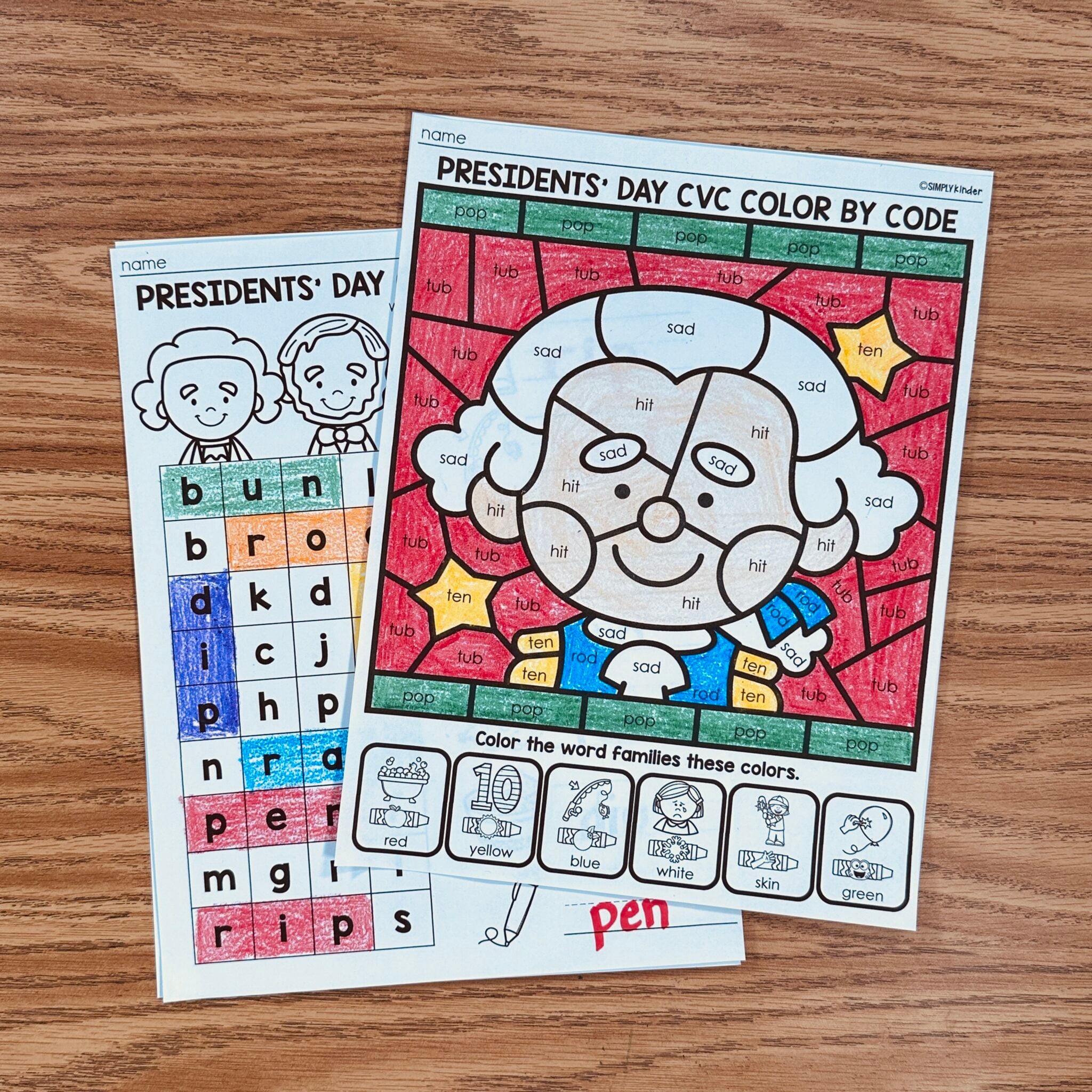 Presidents Day CVC Printables - Simply Kinder + Printable Membership