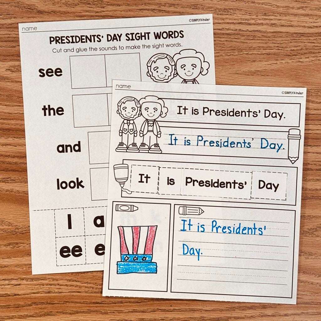 Presidents Day Sight Word Printables - Simply Kinder + Printable Membership