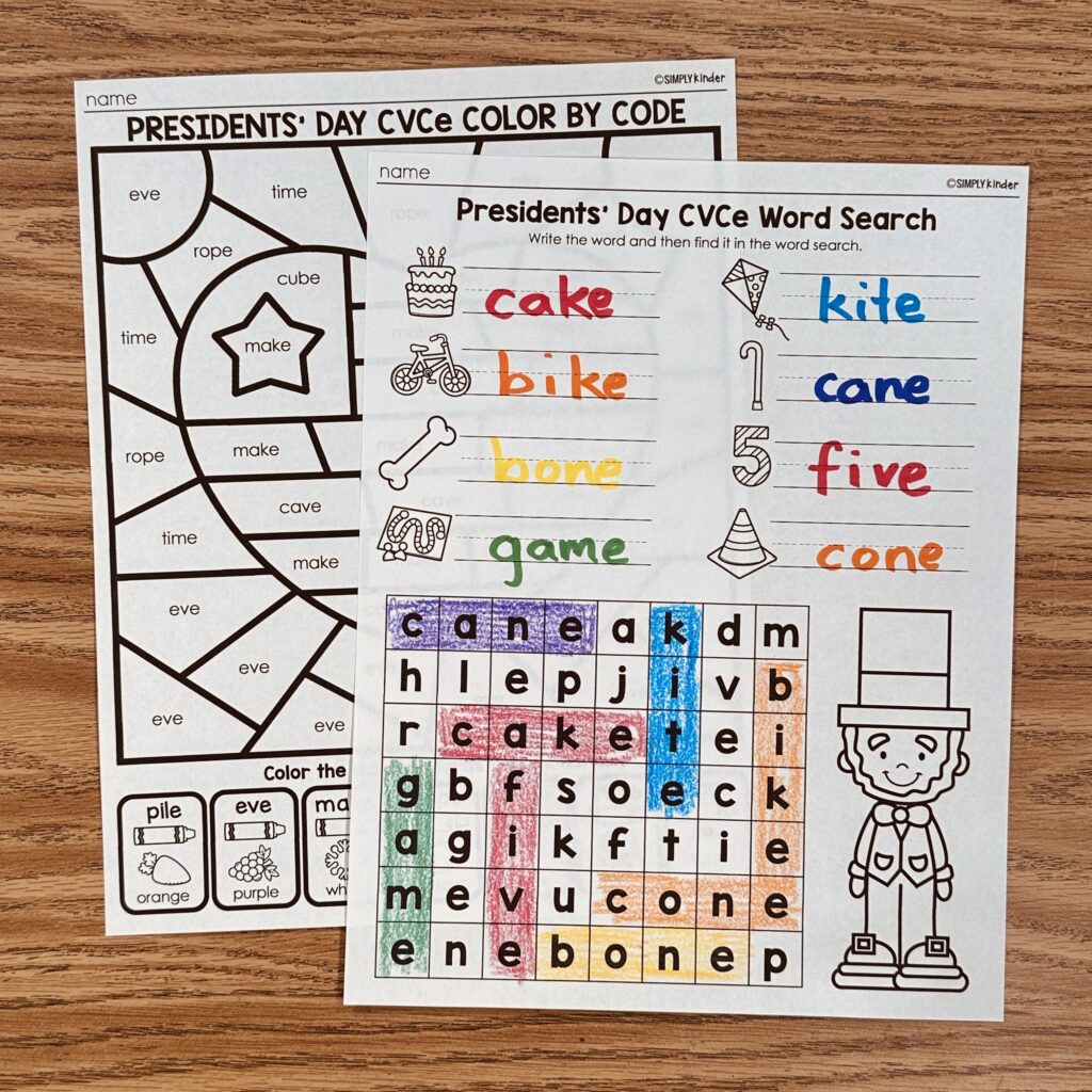 Presidents Day CVCe Printables - Simply Kinder + Printable Membership