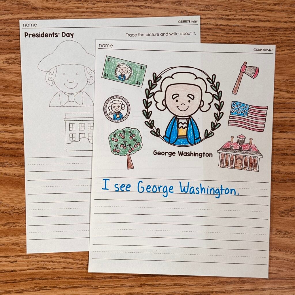 Presidents Day Writing Pages - Simply Kinder + Printable Membership