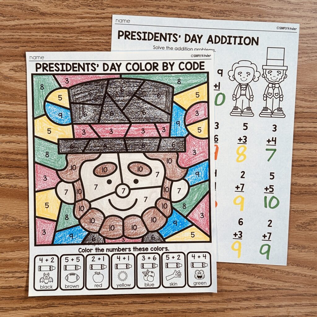 Presidents Day Addition Printables - Simply Kinder + Printable Membership