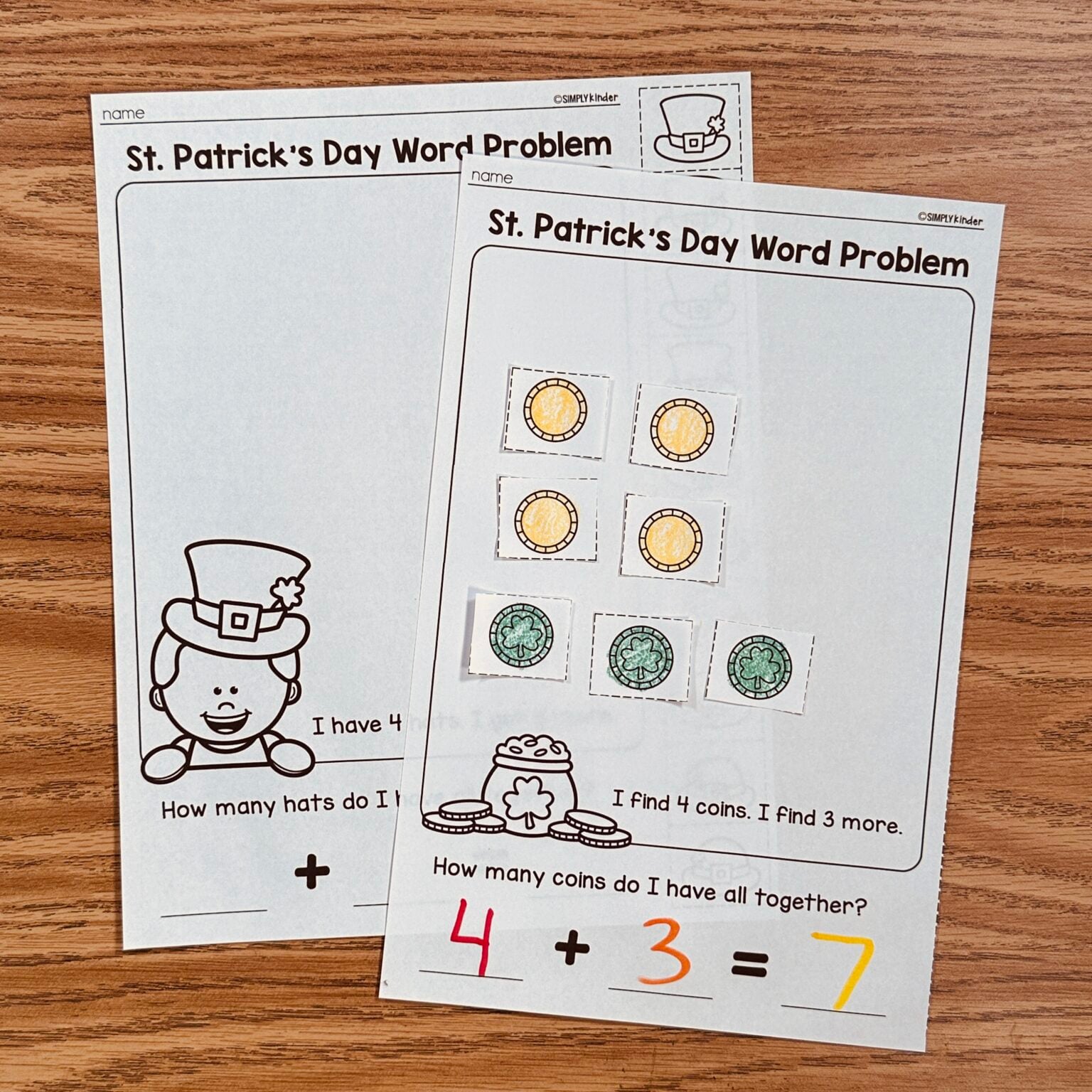 St. Patrick's Day No-Prep Addition Printables: Word Problems - Simply ...