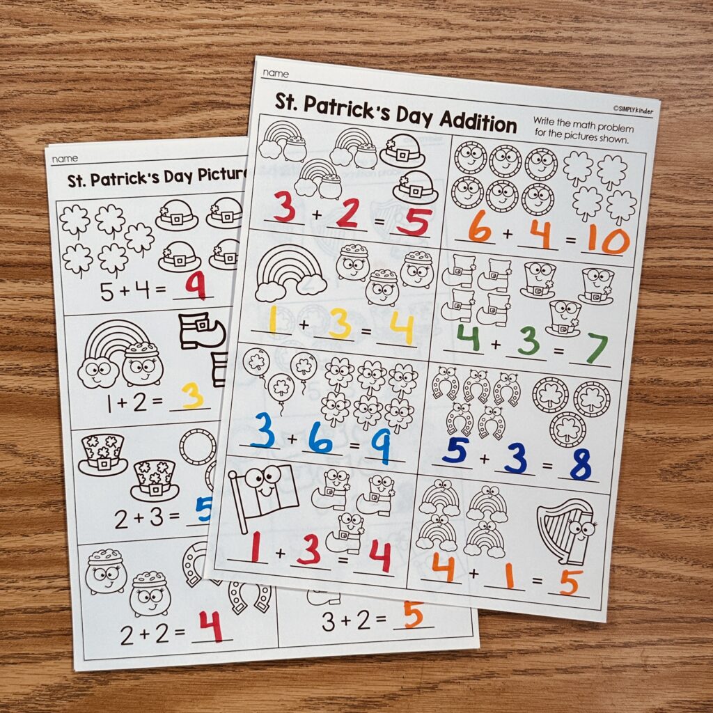 St. Patrick's Day No-Prep Addition Printables: Picture Addition ...