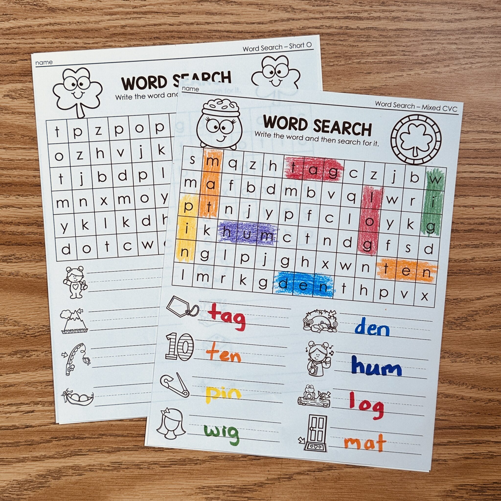 St. Patrick's Day CVC Word Search Printables - Simply Kinder ...