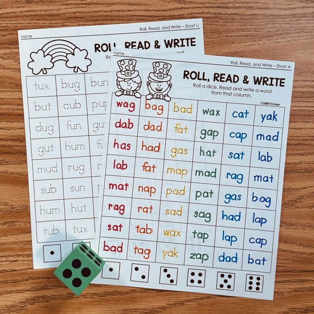 St. Patrick's Day CVC Roll, Read, And Write - Simply Kinder + Printable ...