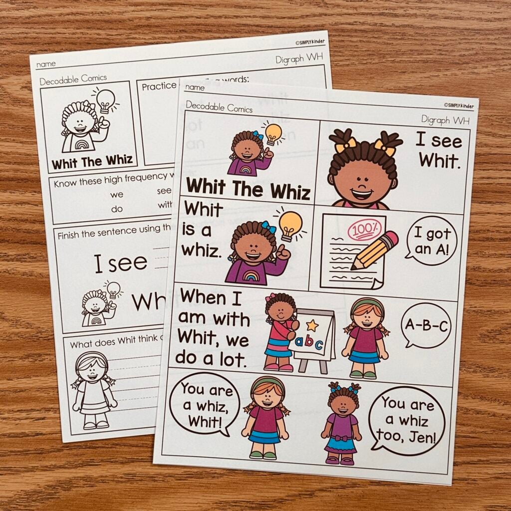 Digraph Decodable Comics - Digraph WH - Simply Kinder + Printable ...