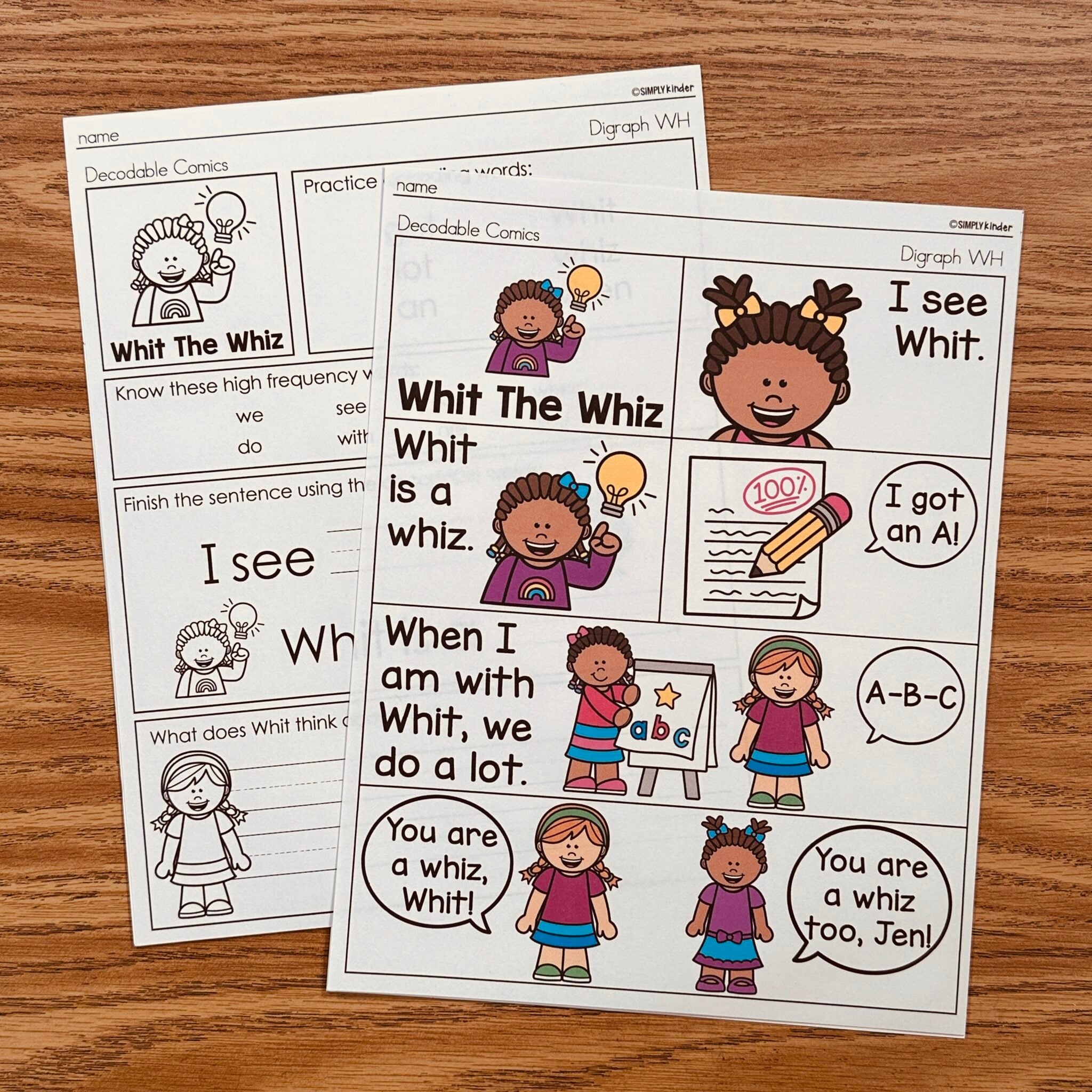 Digraph Decodable Comics - Digraph WH - Simply Kinder + Printable ...