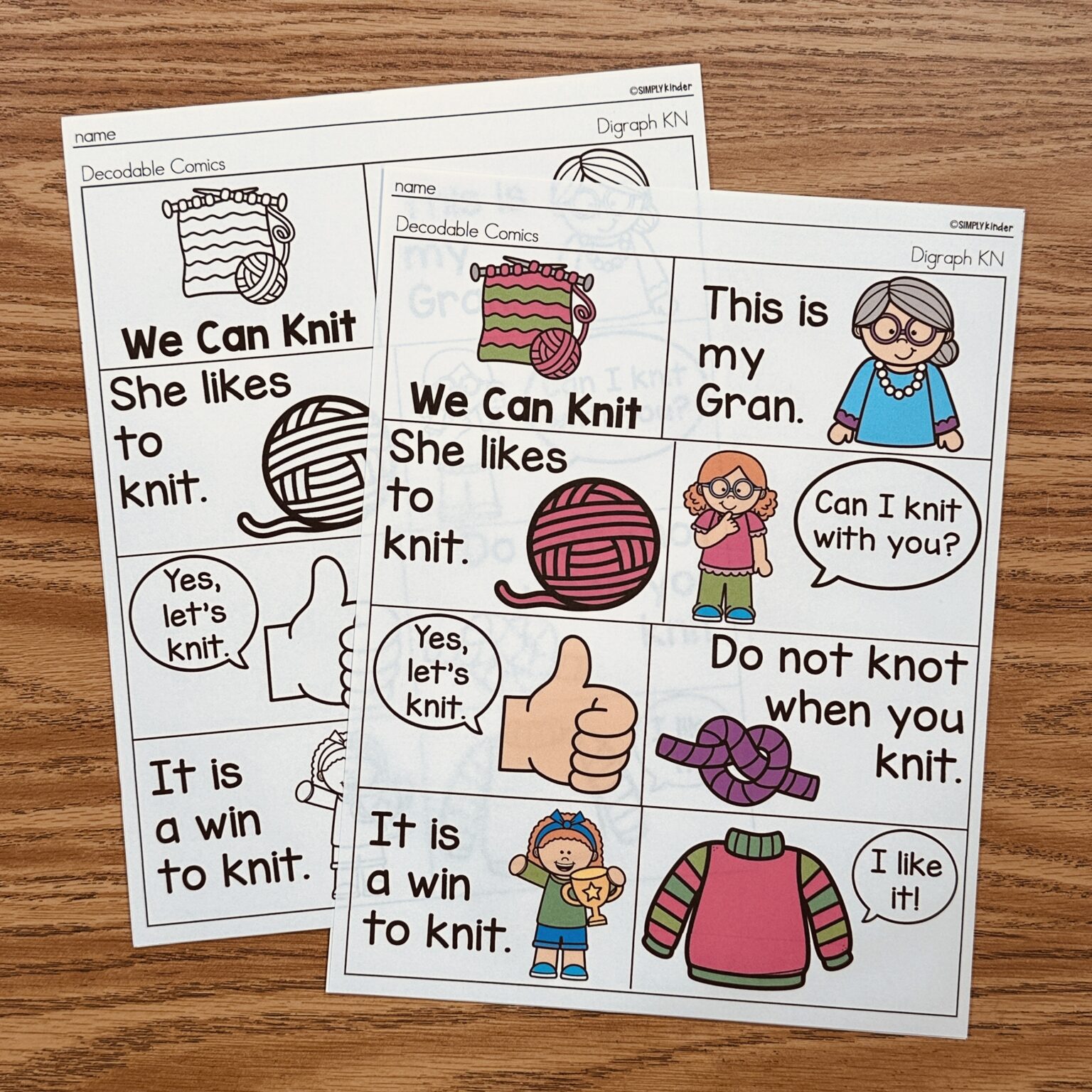 Digraph Decodable Comics - Digraph KN - Simply Kinder + Printable ...
