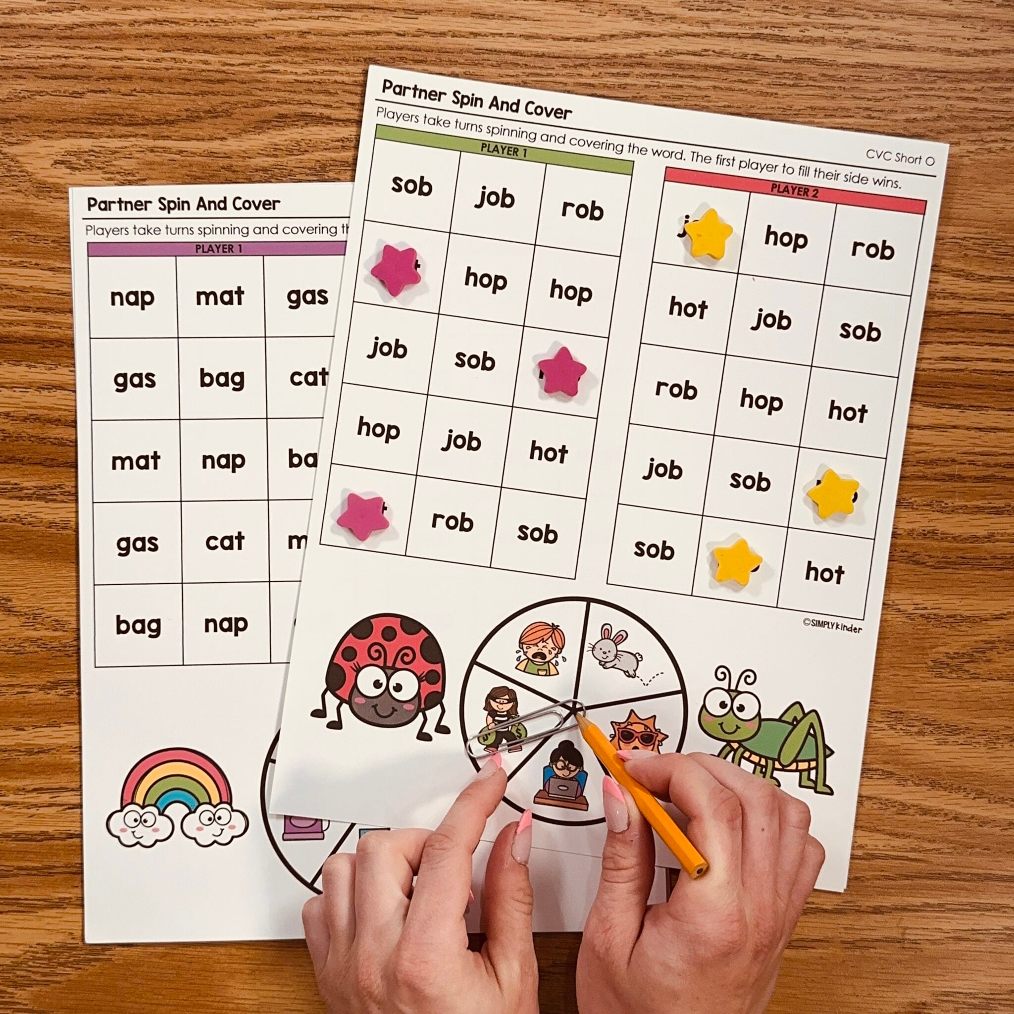 Spring CVC No Prep Games - Partner Spin And Cover - Simply Kinder ...