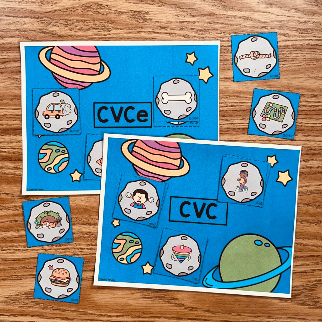Space CVC and CVCe Word Sort Center - Simply Kinder + Printable Membership