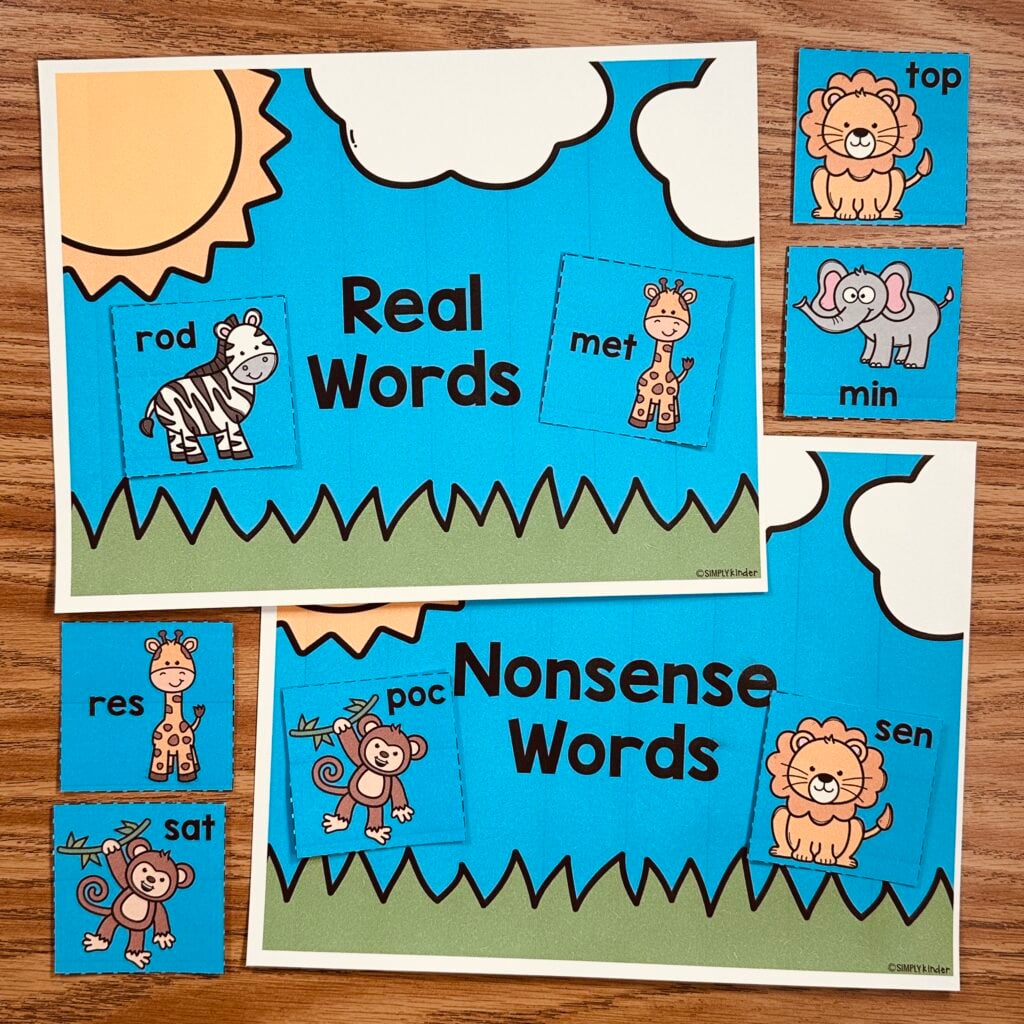 Safari Real and Nonsense Word Sort Center - Simply Kinder + Printable ...