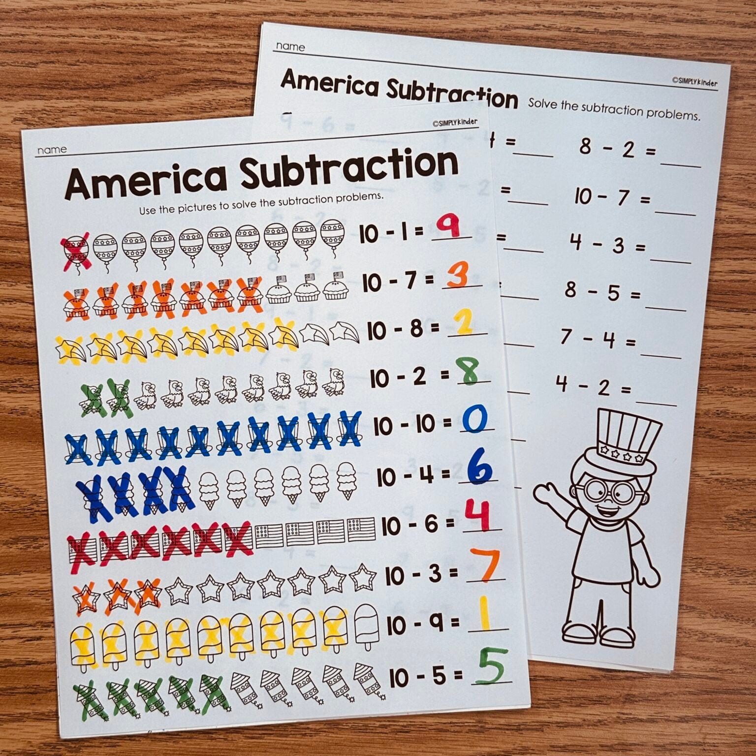 Happy Birthday America Subtraction Printables - Simply Kinder ...