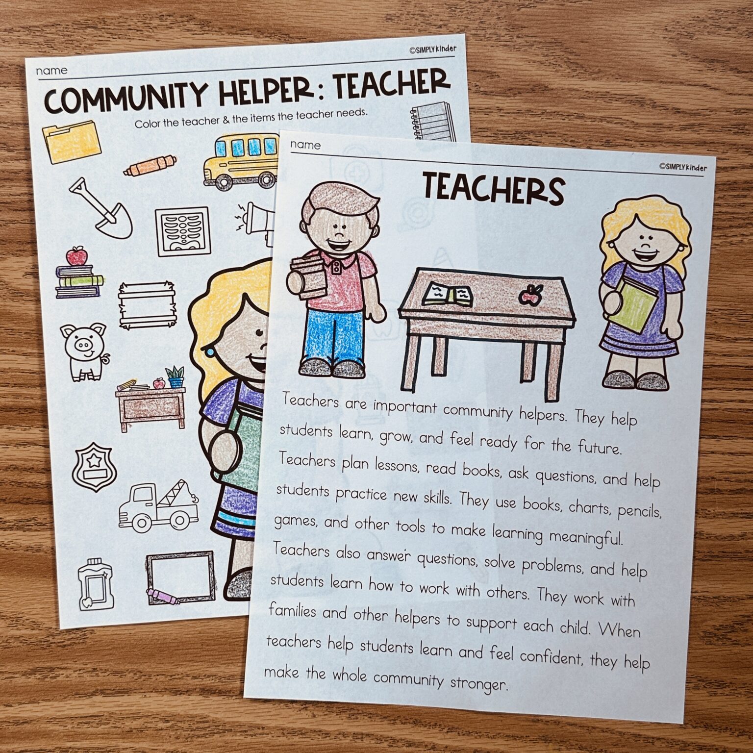 Teacher Community Helper Informational Passage & Sorting Printables ...