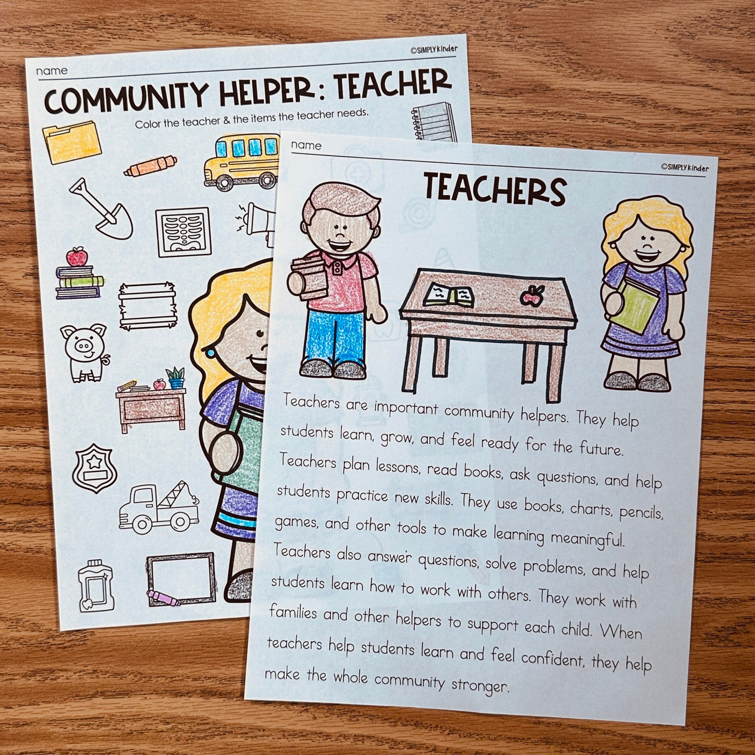 Teacher Community Helper Informational Passage & Sorting Printables ...