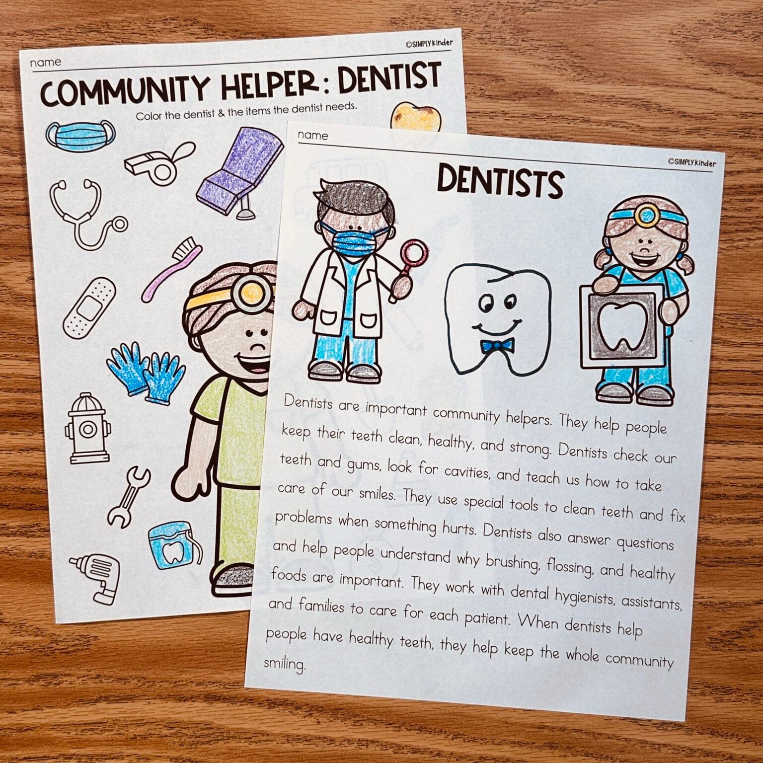 Dentist Community Helper Informational Passage & Sorting Printables ...