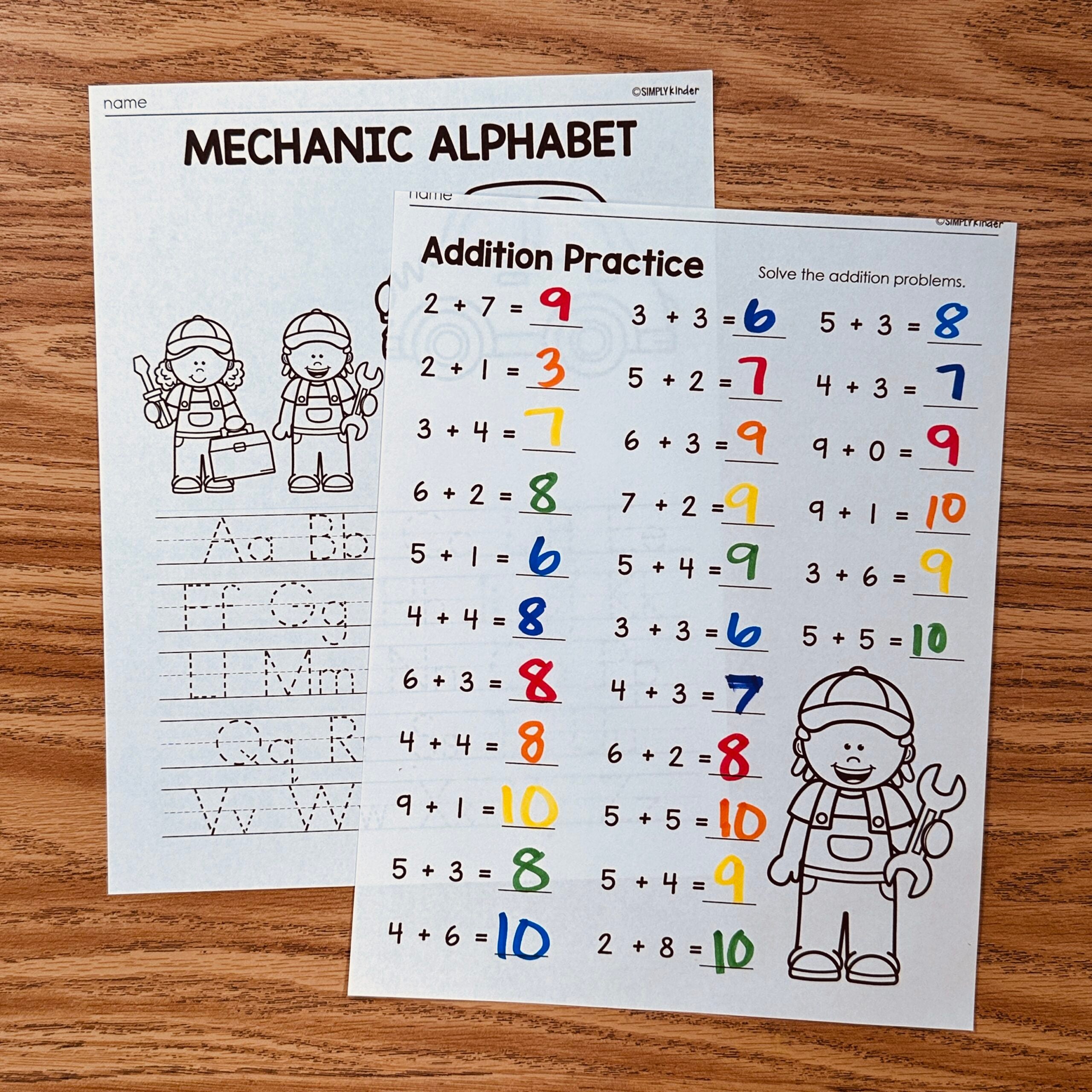 Mechanic Community Helper Literacy And Math Printables - Simply Kinder ...