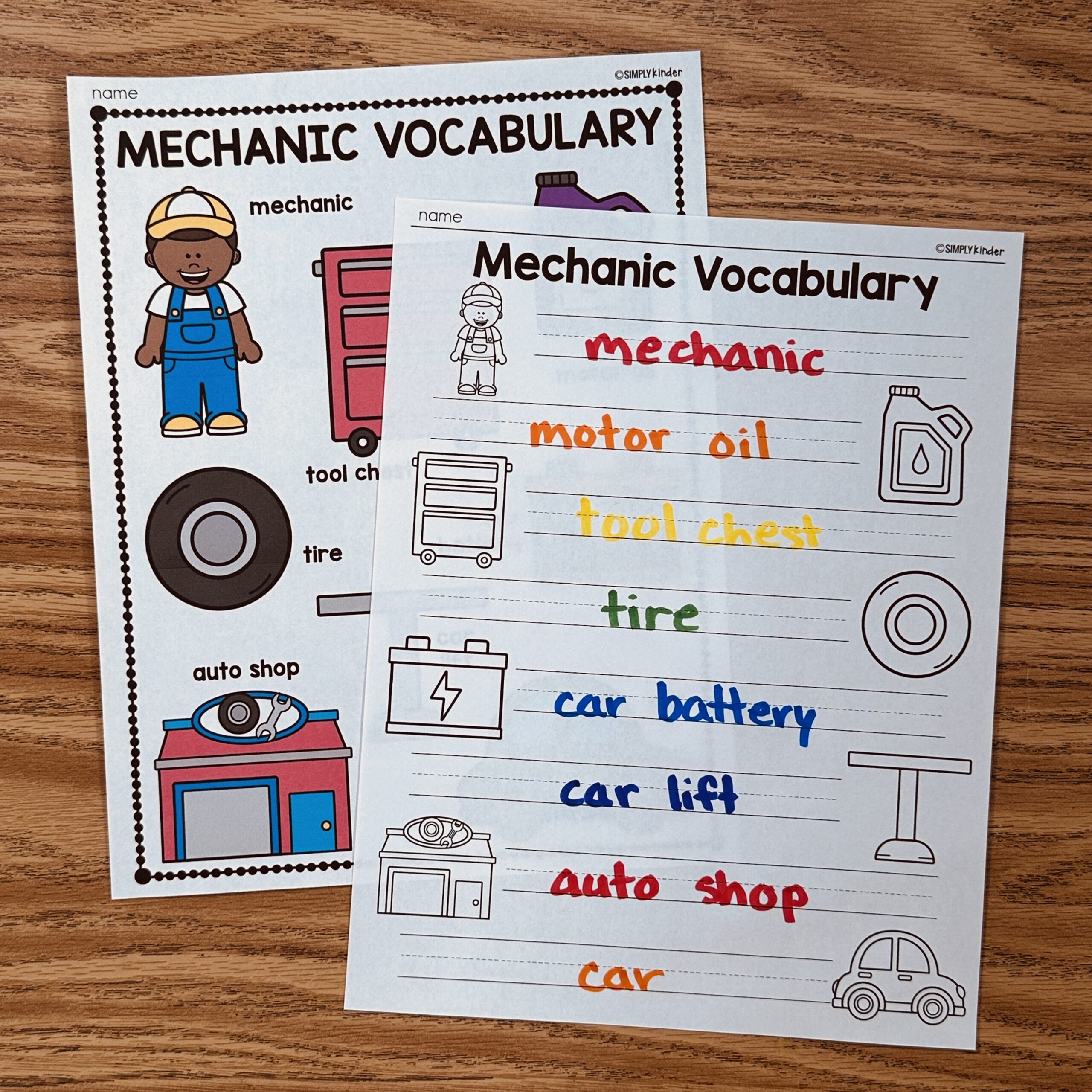 Mechanic Vocabulary - Simply Kinder + Printable Membership