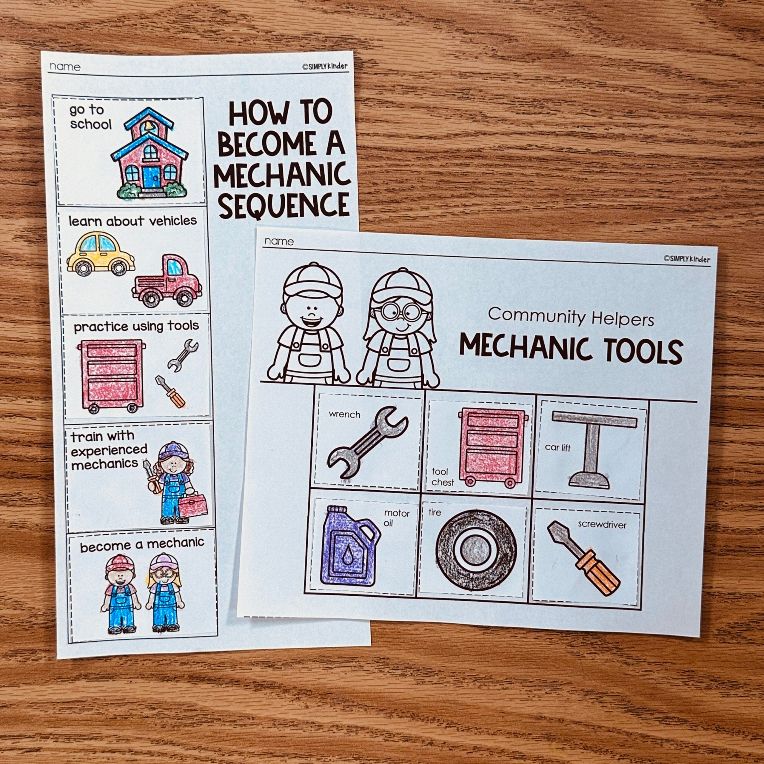 Mechanic Community Helper Informational Passage & Sorting Printables ...