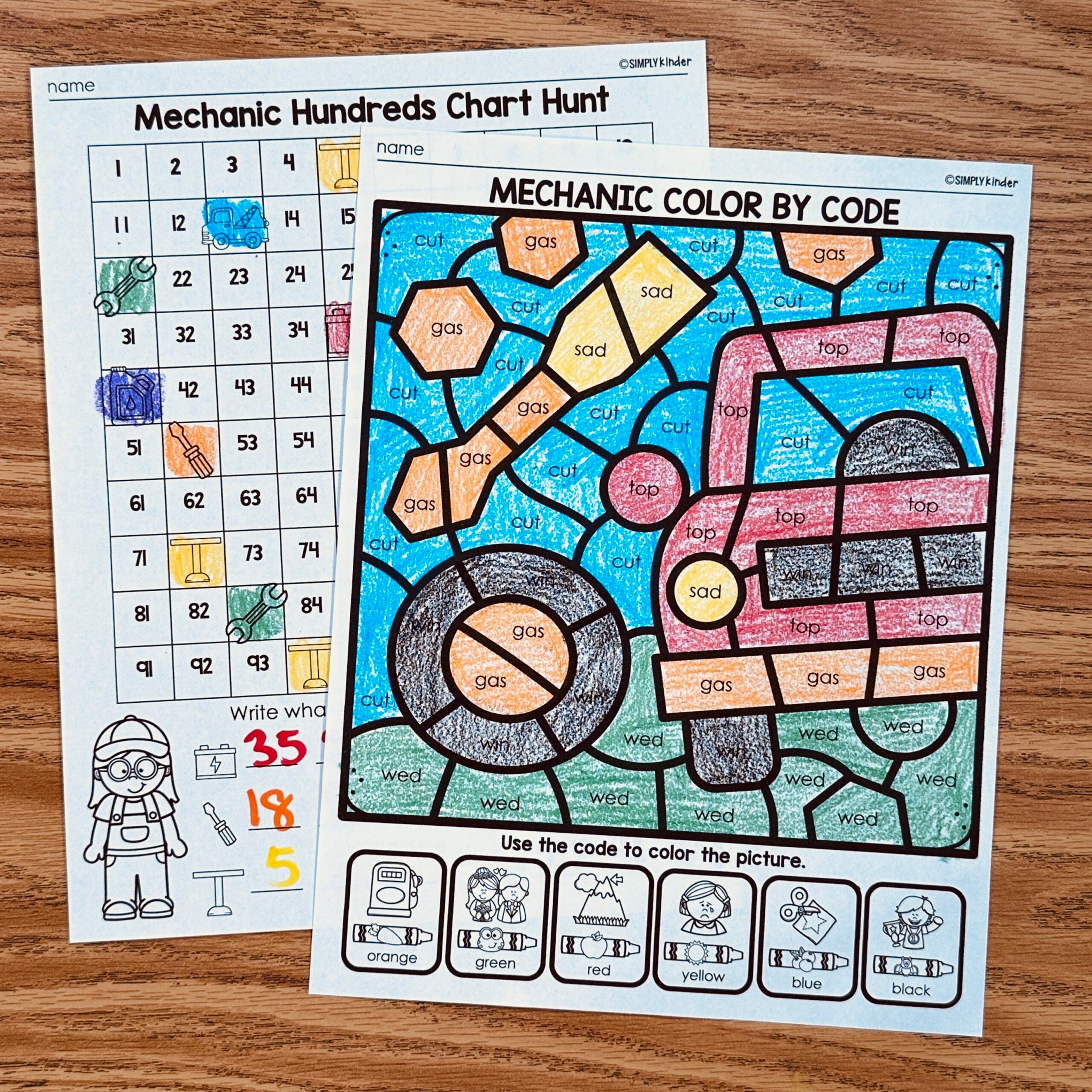 Mechanic Community Helper Literacy And Math Printables - Simply Kinder ...